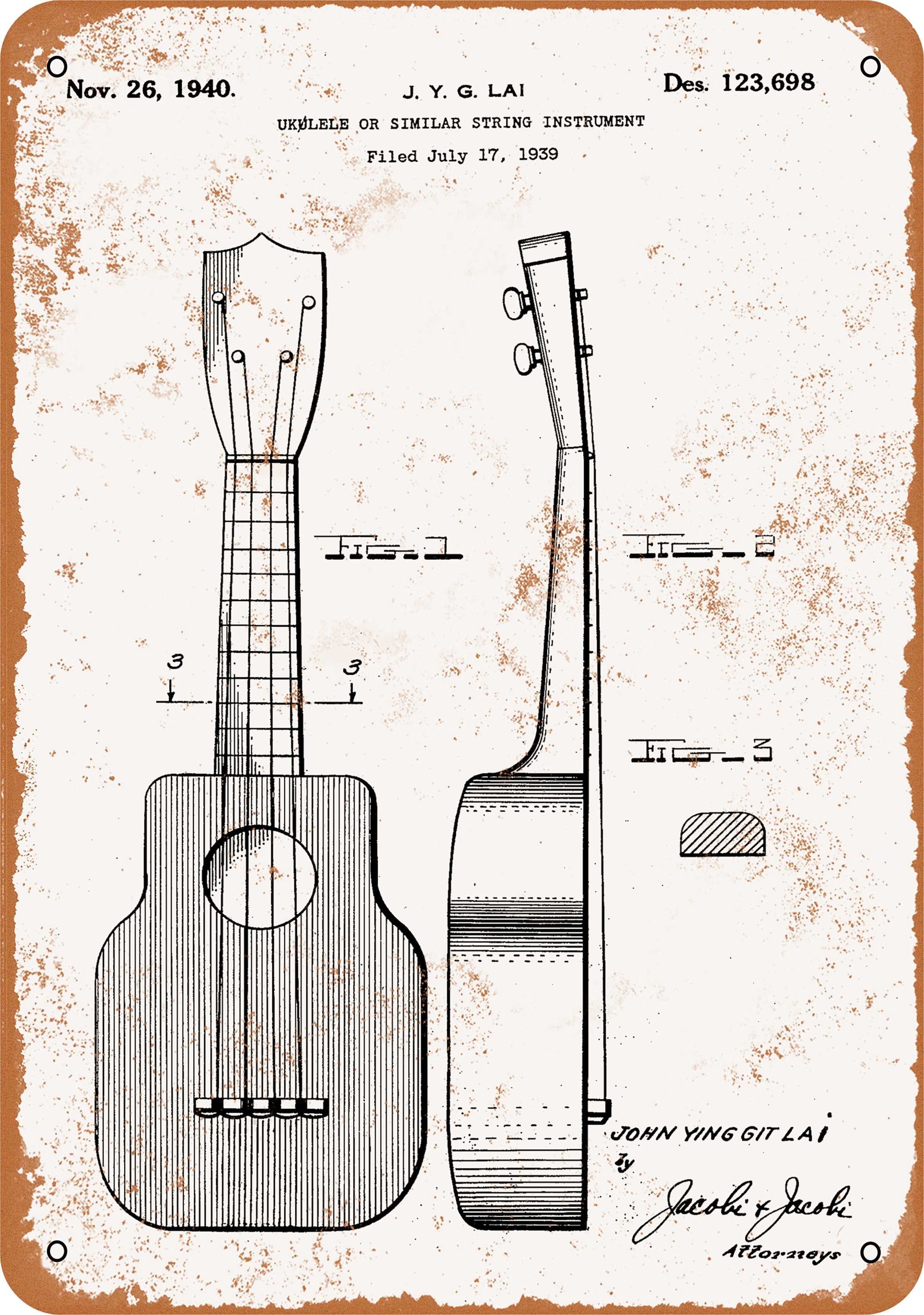 10 x 14 METAL SIGN - 1940 Ukulele Patent - Vintage Rusty Look - Walmart.com