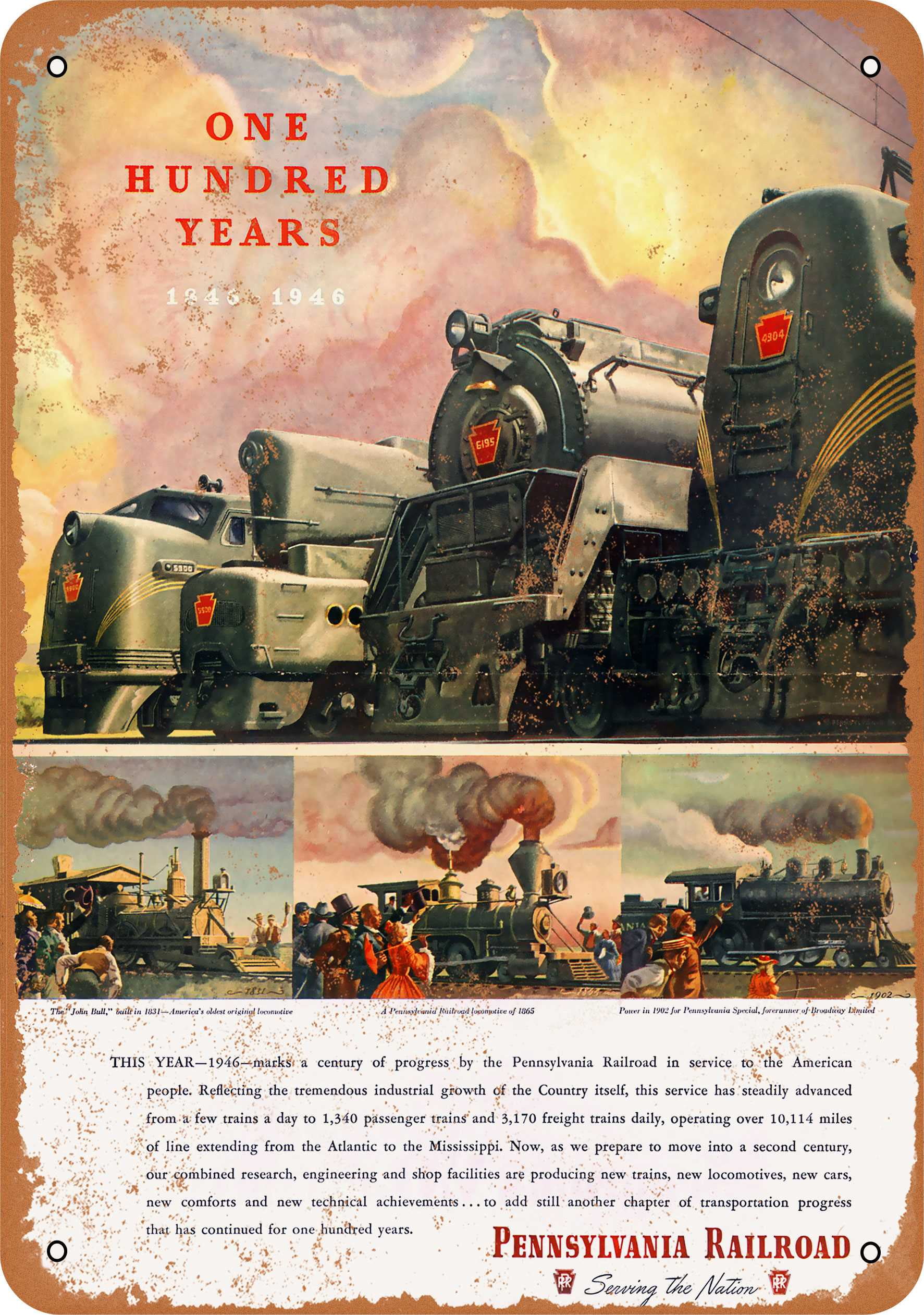 10 x 14 METAL SIGN - 1946 Pennsylvania Railroad Hundred Years - Vintage ...