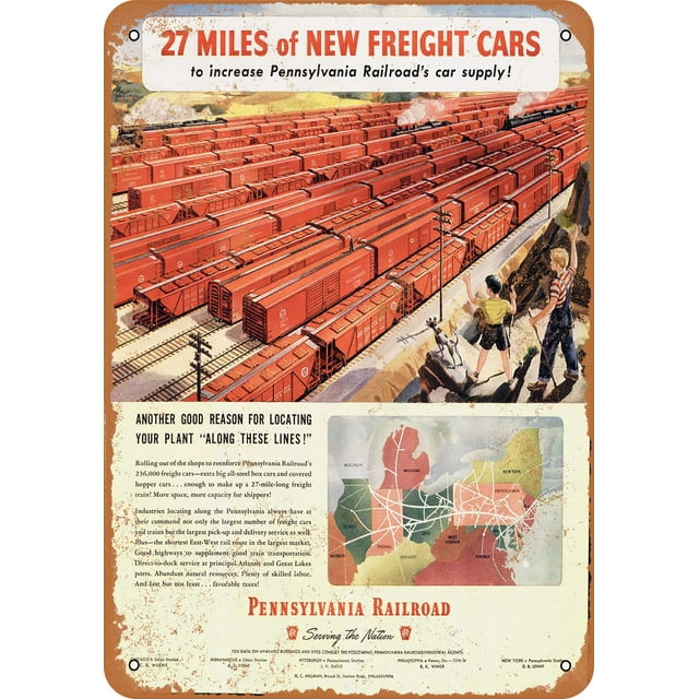 10 x 14 METAL SIGN - 1950 Pennsylvania Railroad Freight Cars - Vintage ...