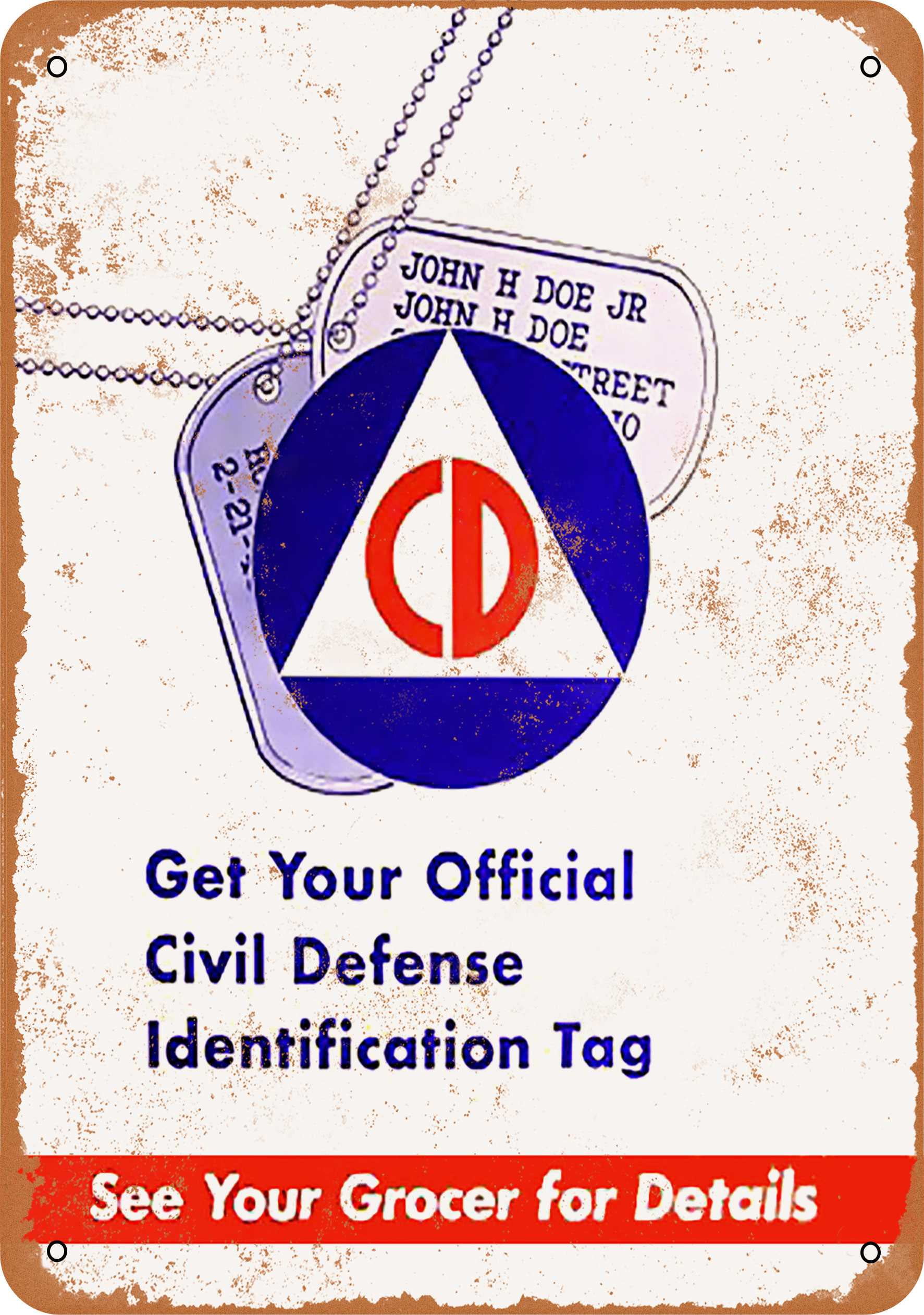 10 x 14 METAL SIGN - 1955 Official Civil Defense Identification Tag ...