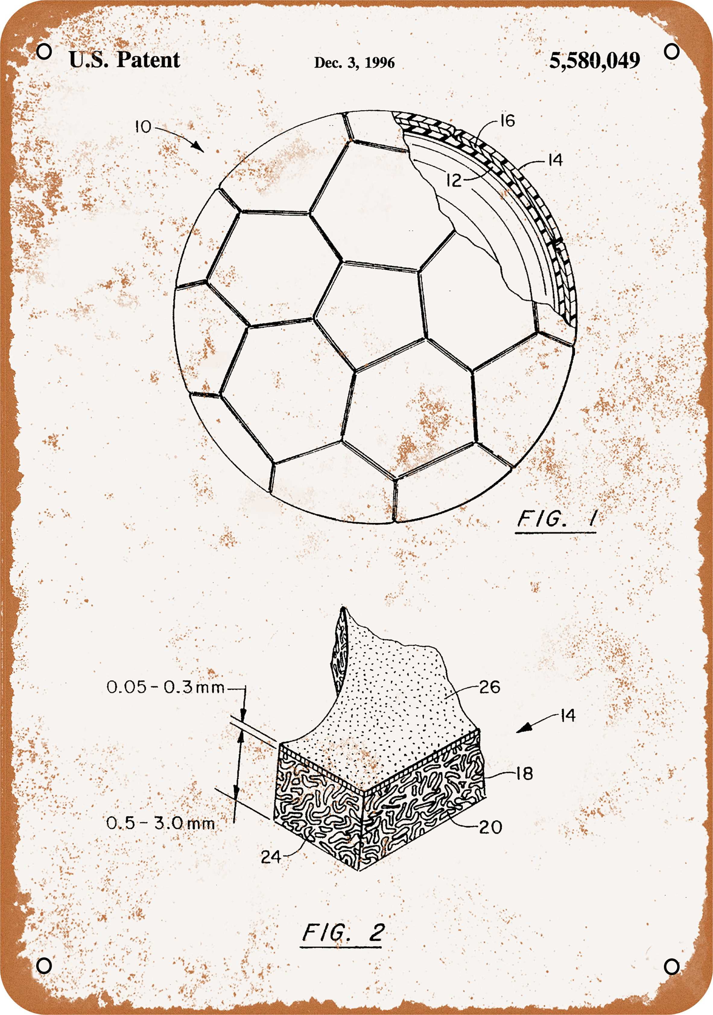 10 x 14 METAL SIGN - 1996 Soccer Ball Patent - Vintage Rusty Look ...