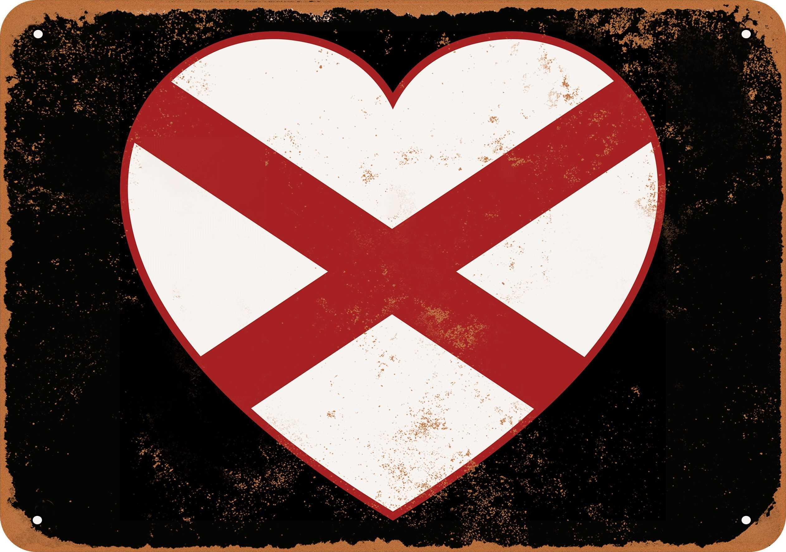 10 x 14 METAL SIGN - Alabama Heart Flag (Dark Background) - Vintage ...