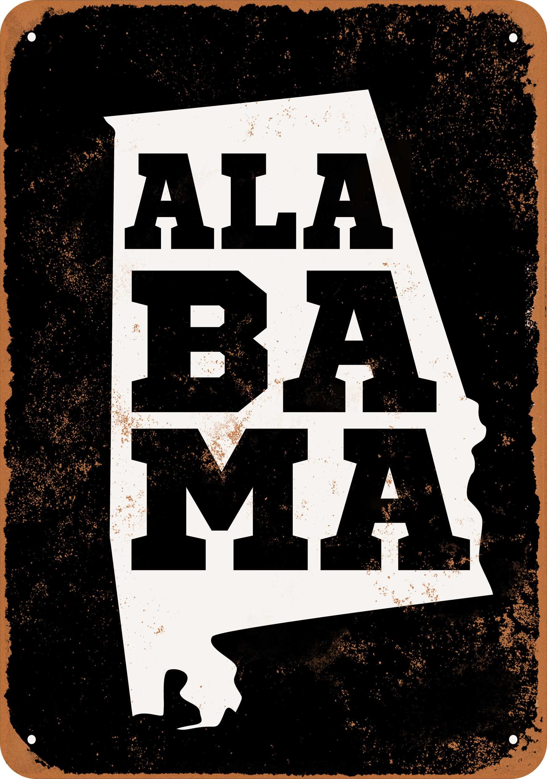 10 x 14 METAL SIGN - Alabama State 3 (Dark Background) - Vintage Rusty ...