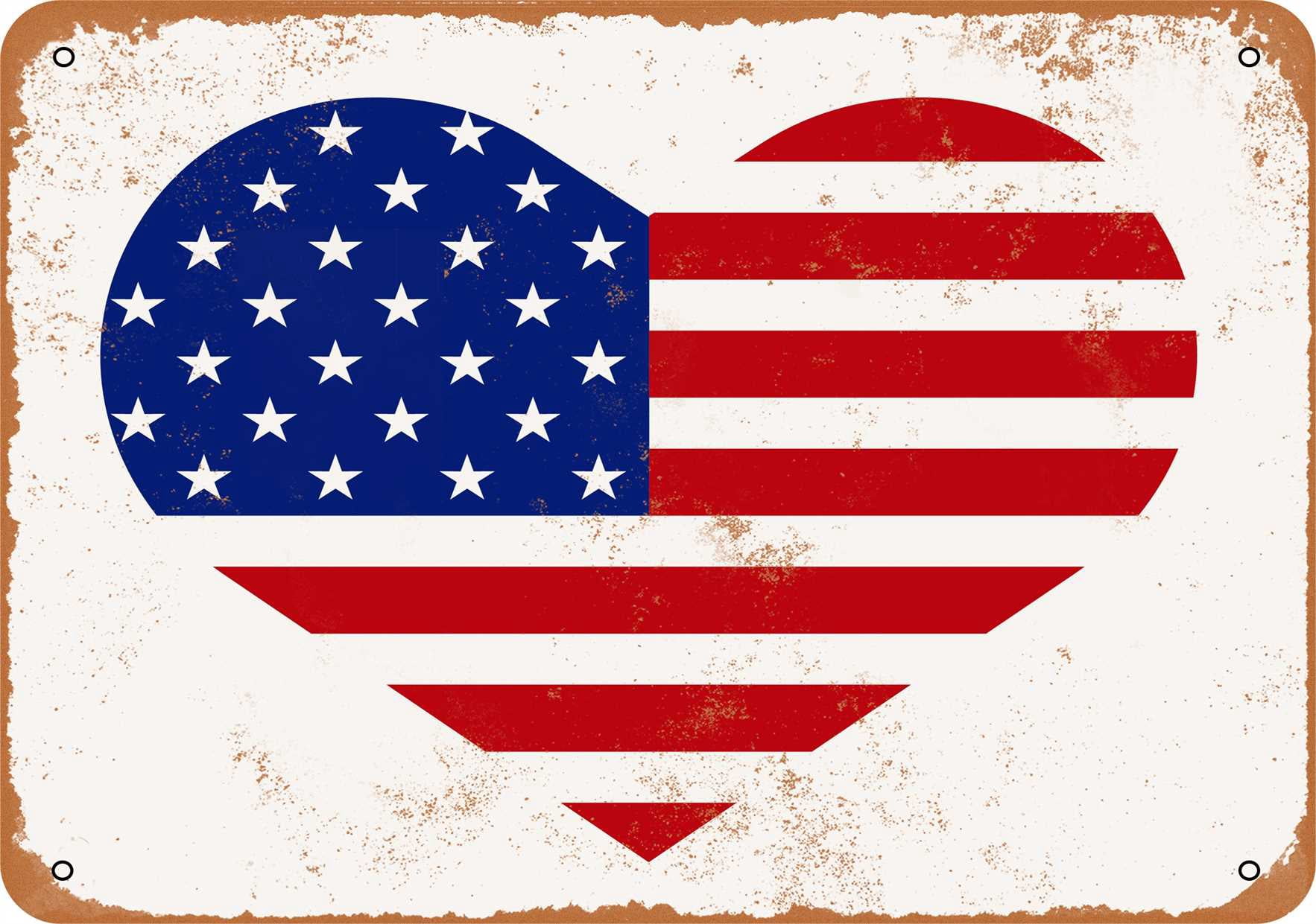 10 x 14 METAL SIGN - American Flag Heart - Vintage Rusty Look - Walmart.com