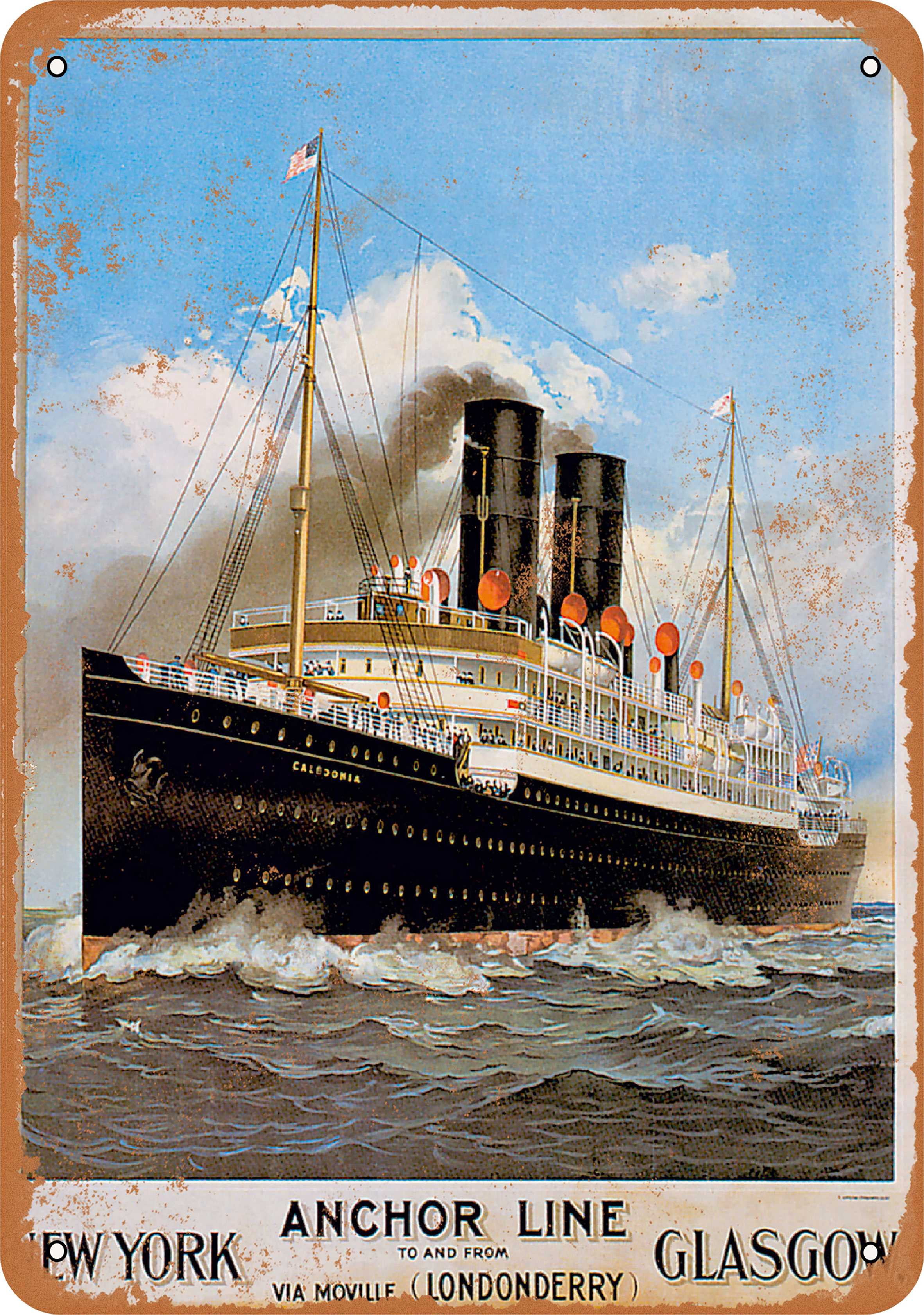 10 x 14 METAL SIGN - Anchor Line Ocean Liners NY to Glasgow - Vintage ...