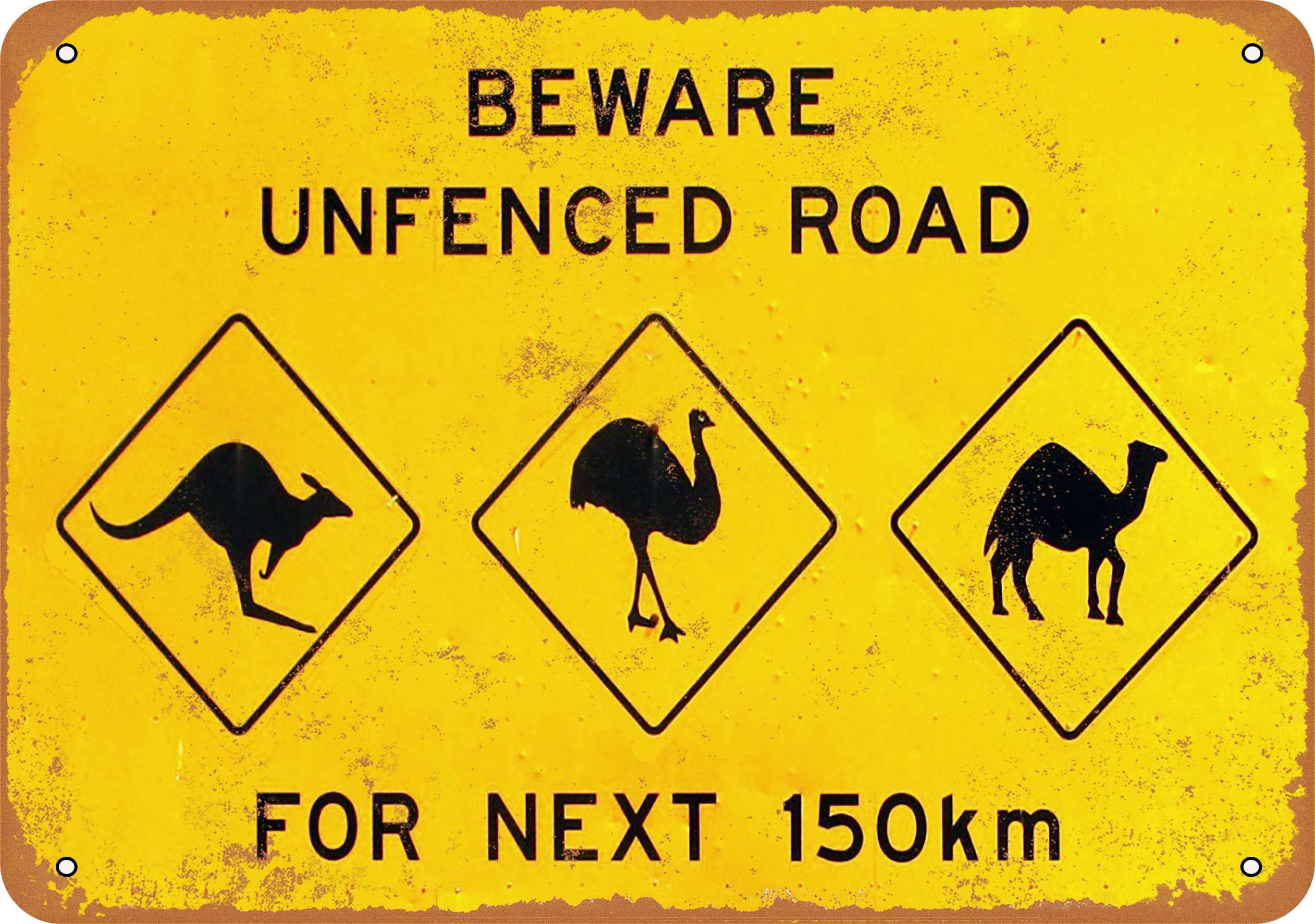 10 x 14 METAL SIGN - Beware Kangaroos, Ostriches and Camels Metal Sign ...