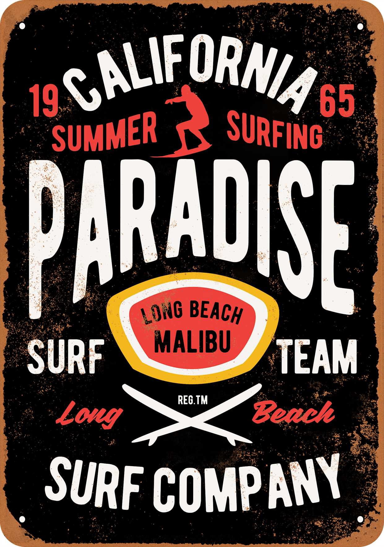 10 x 14 METAL SIGN - California Paradise Surf Company (Dark Background ...