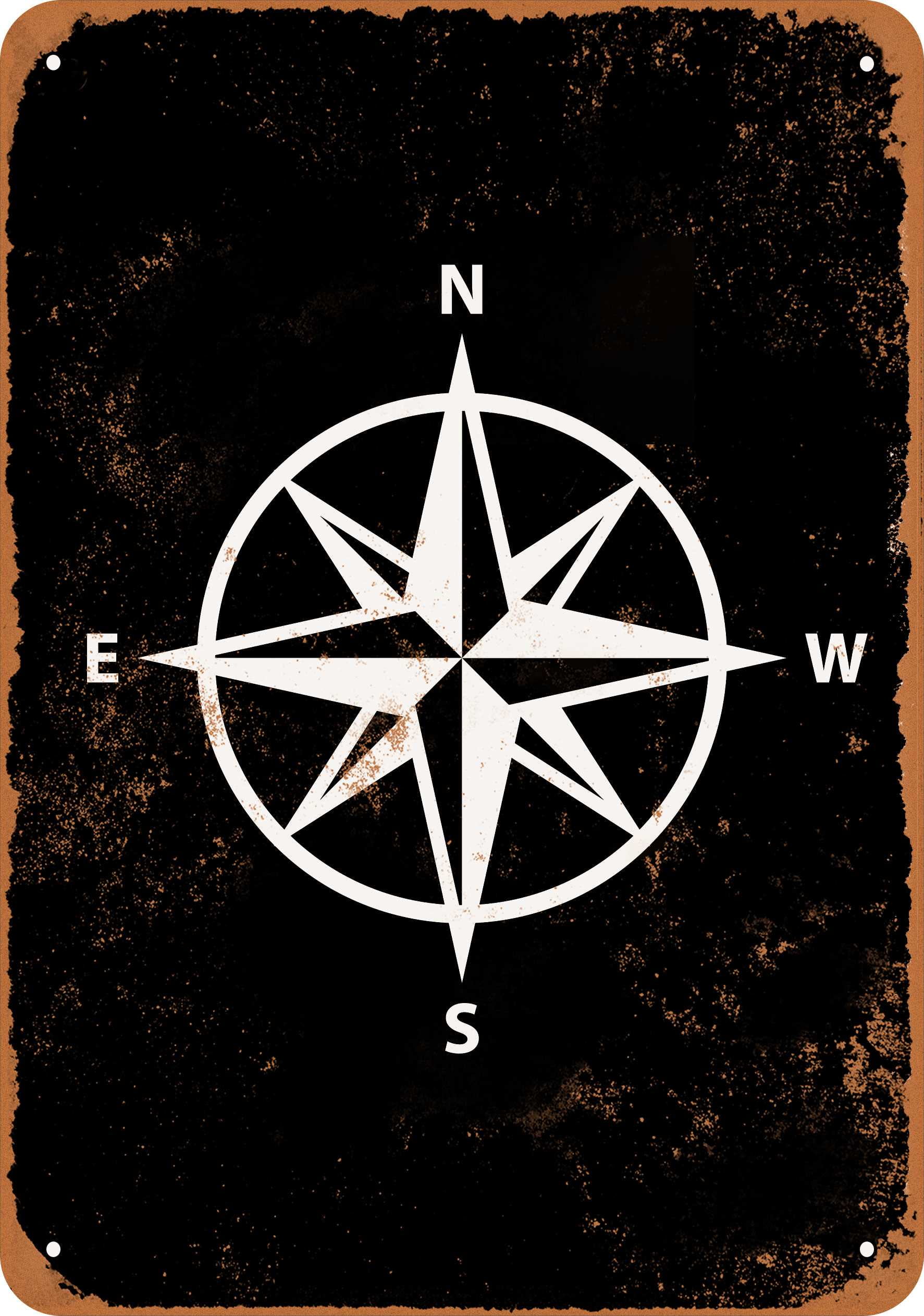 10 x 14 METAL SIGN - Compass (BLACK BACKGROUND) - Vintage Rusty Look ...