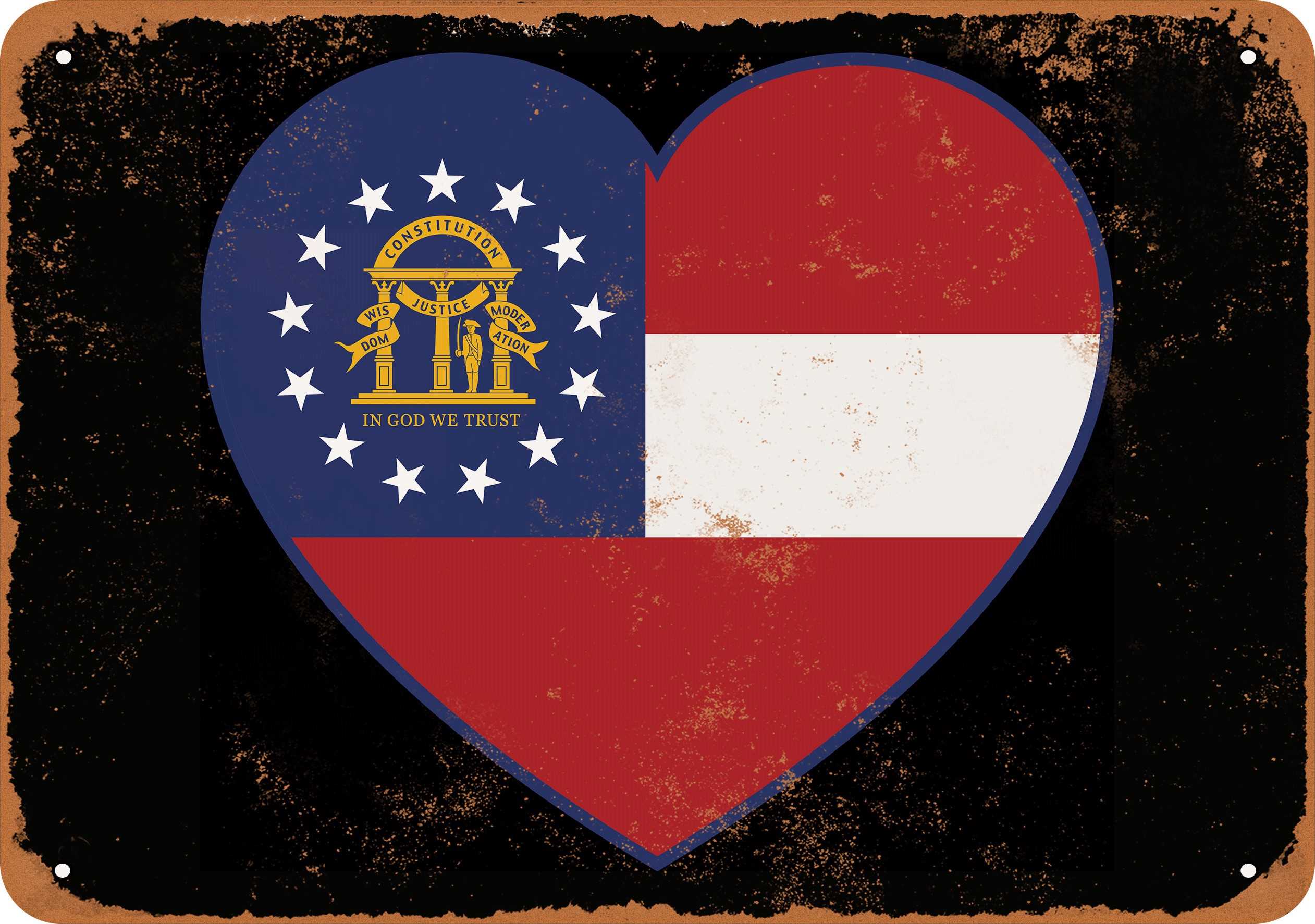 10 x 14 METAL SIGN - Georgia Heart Flag (Dark Background) - Vintage ...