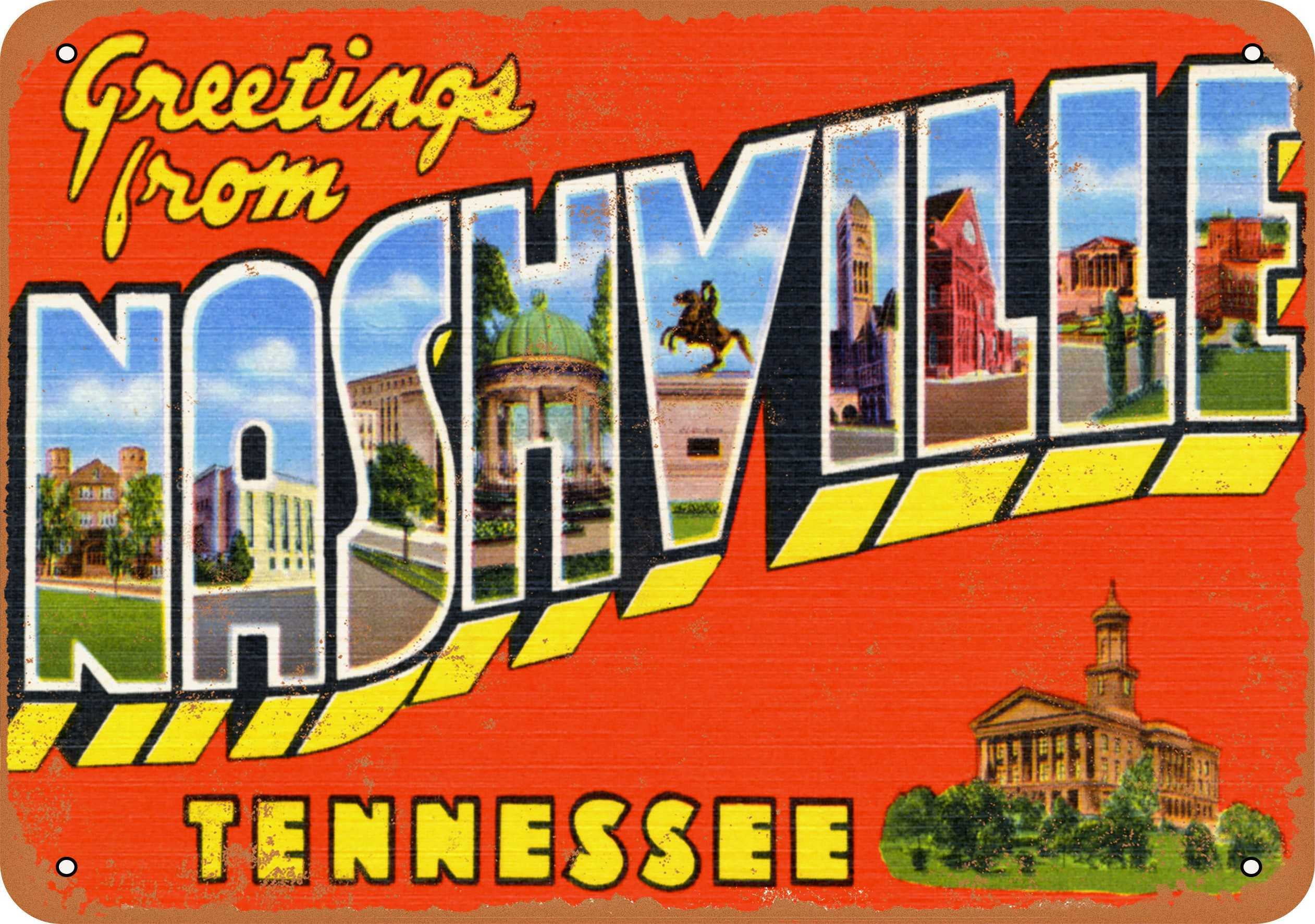 10 x 14 METAL SIGN - Greetings from Nashville - Vintage Rusty Look ...