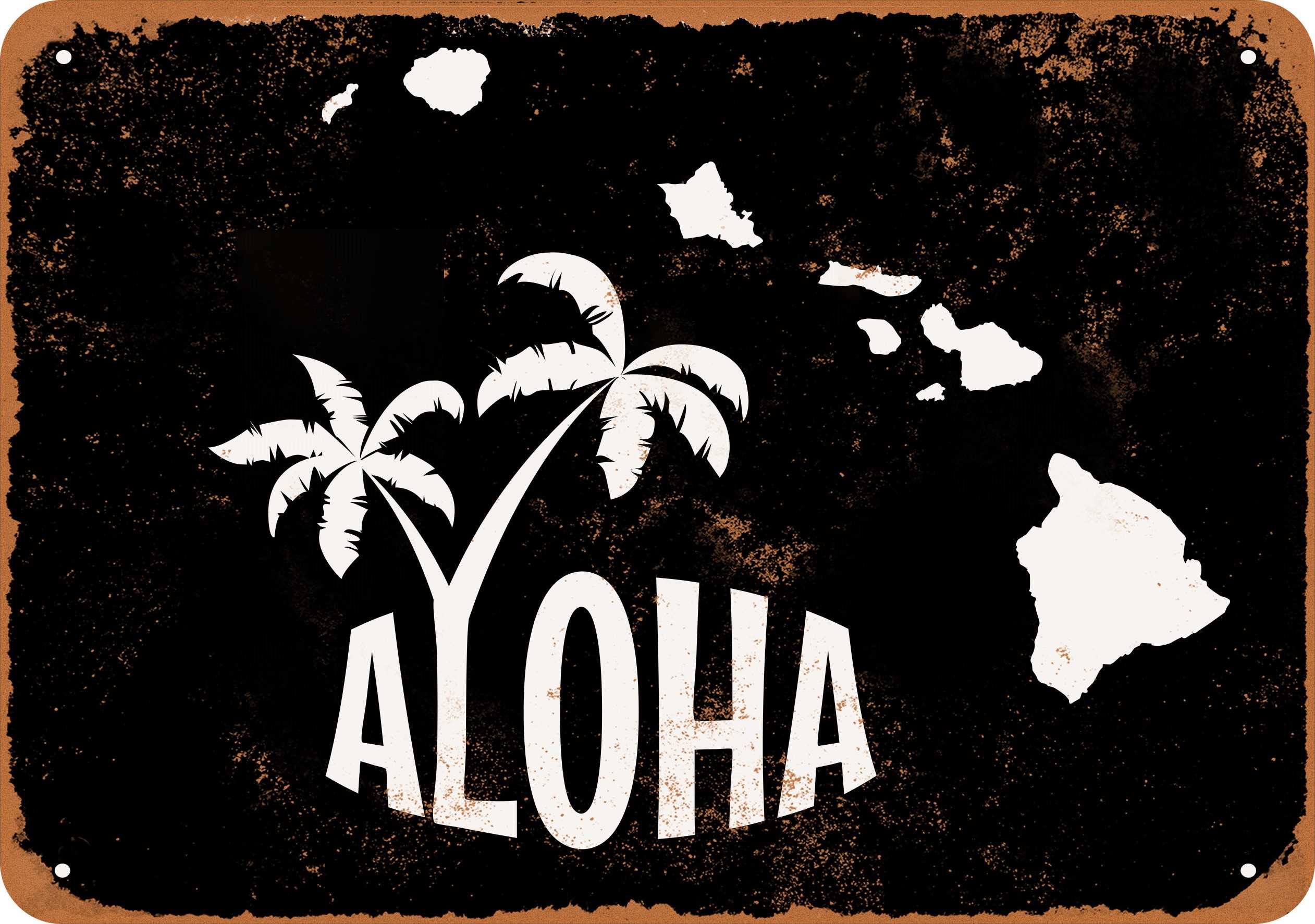 10 x 14 METAL SIGN - Hawaii State 2 (Dark Background) - Vintage Rusty ...