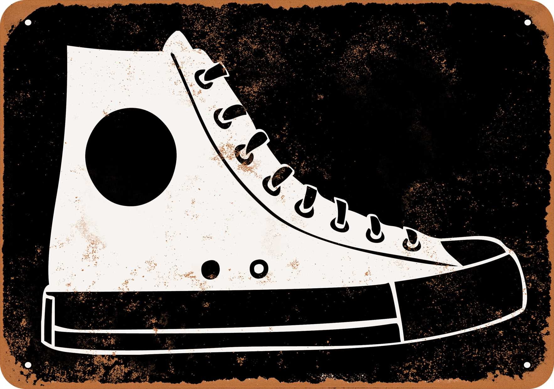 10 x 14 METAL SIGN - High Top Tennis Shoe White - Vintage Rusty Look ...