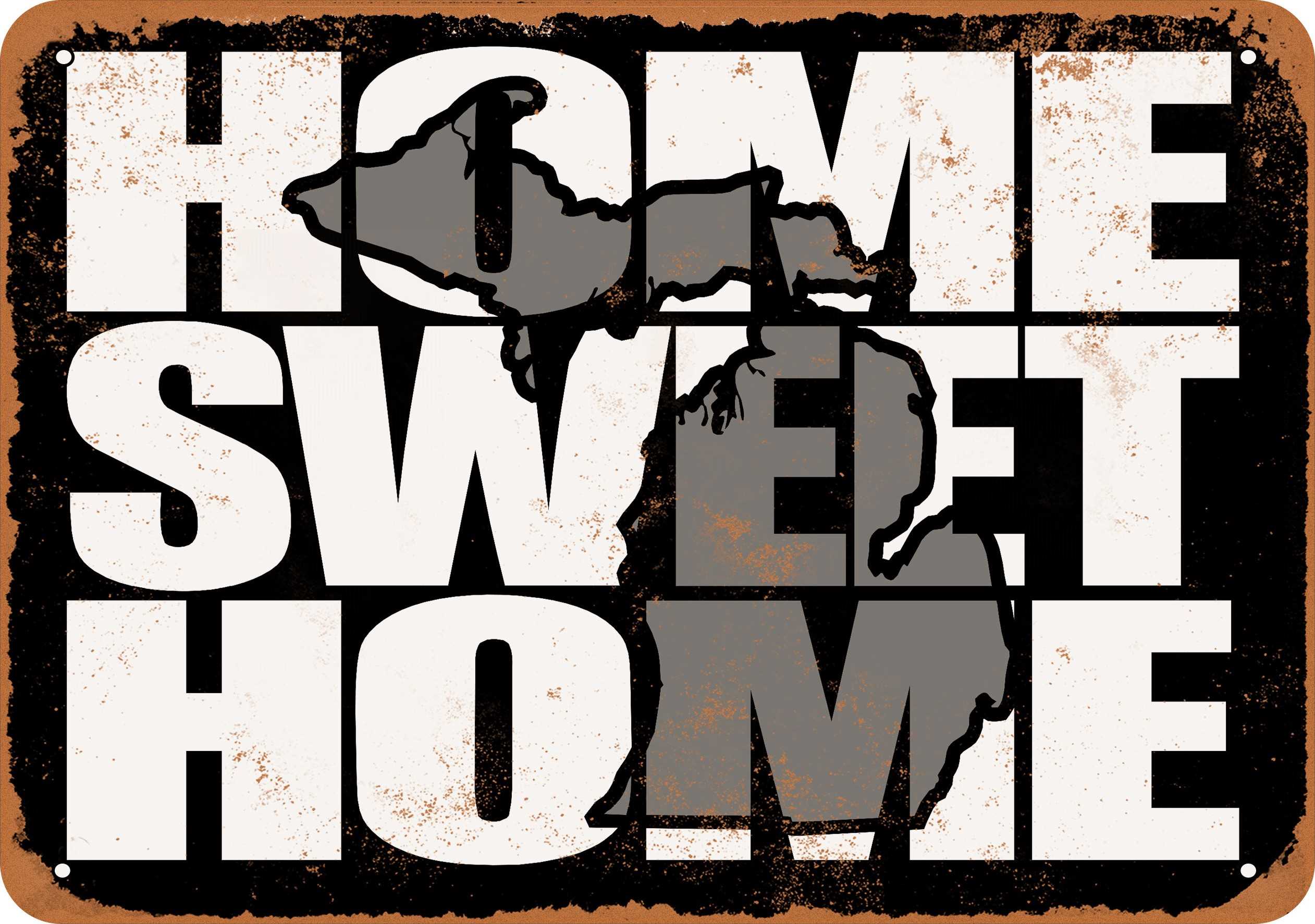 10 x 14 METAL SIGN - Home Sweet Home Michigan Black Gray - Vintage ...