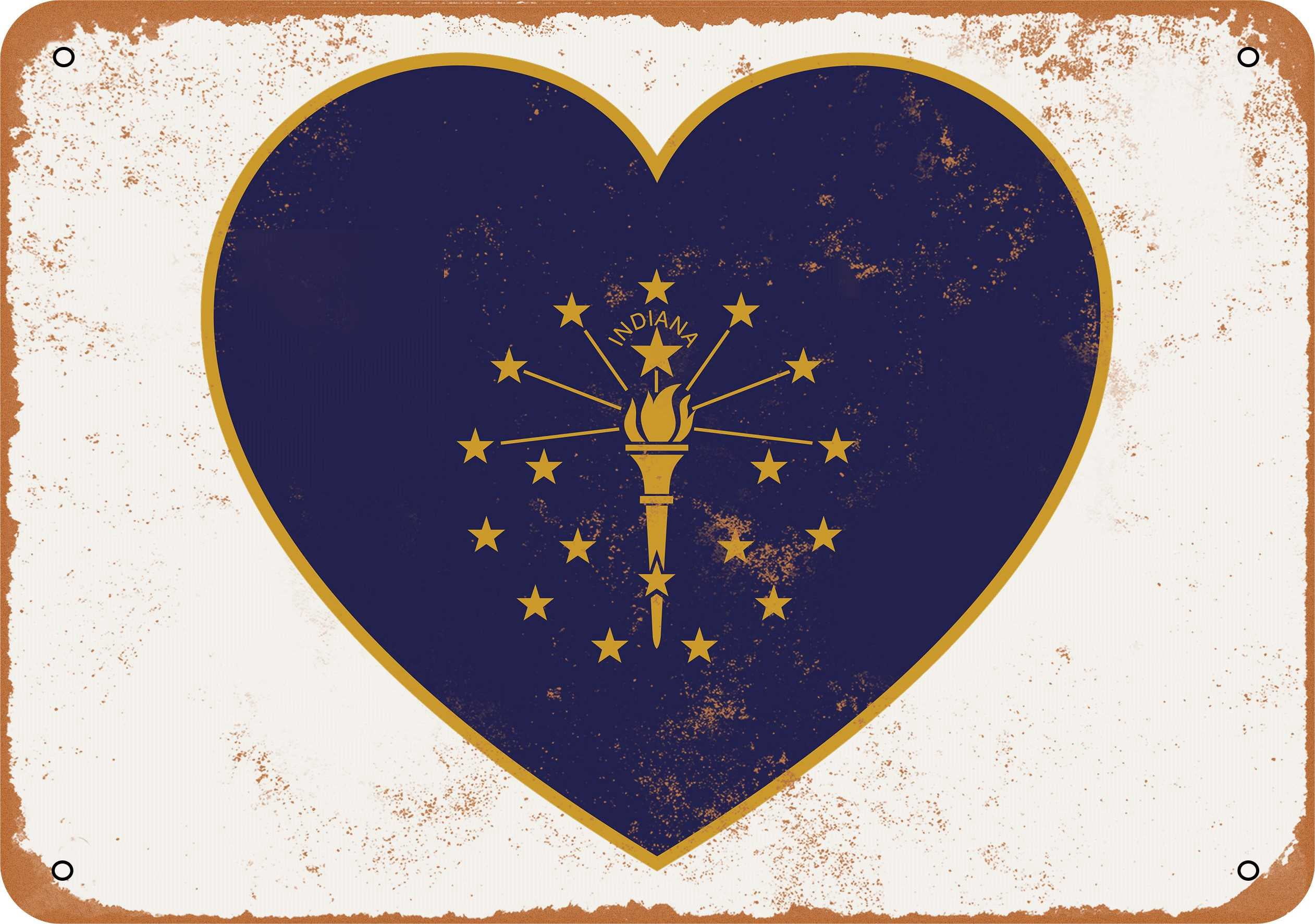 10 x 14 METAL SIGN - Indiana Heart Flag - Vintage Rusty Look Metal Sign ...