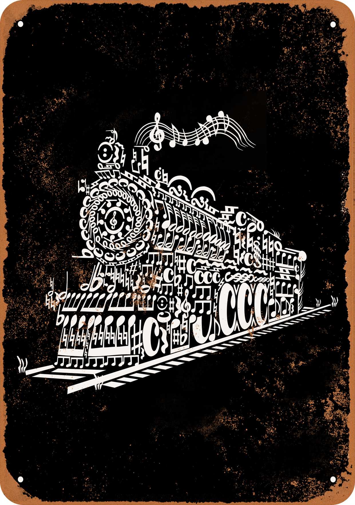 10 x 14 METAL SIGN - Locomotive Made of Music Notes - Vintage Rusty ...