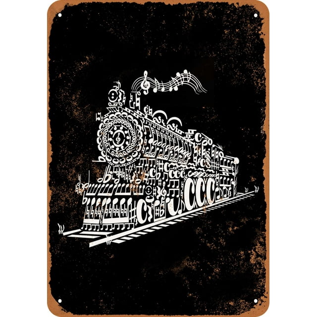 10 x 14 METAL SIGN - Locomotive Made of Music Notes - Vintage Rusty ...