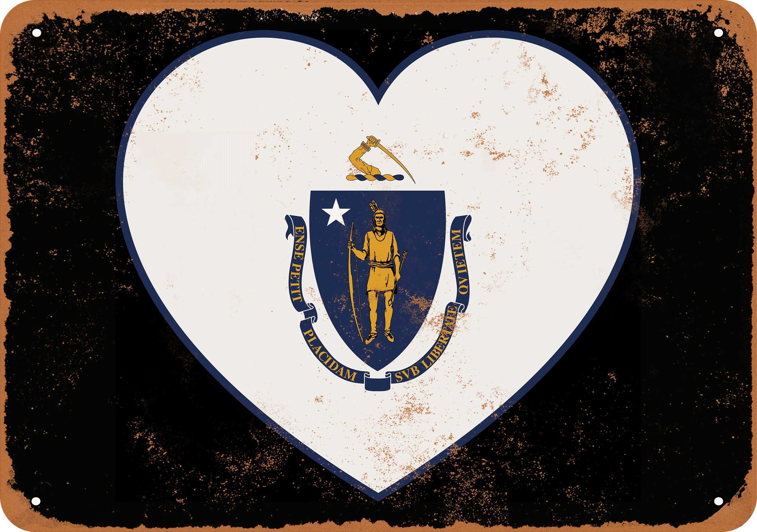 10 x 14 METAL SIGN - Massachusetts Heart Flag (Dark Background ...
