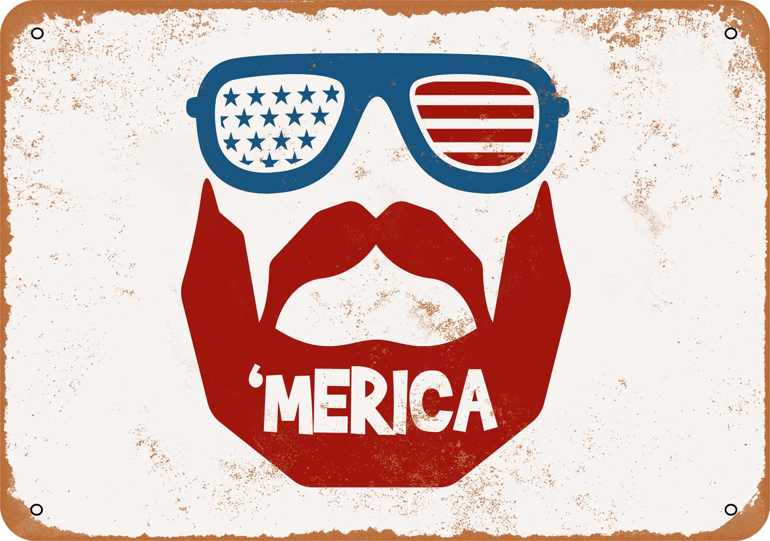 10 x 14 METAL SIGN - Merica Patriotic Beard 3 - Vintage Rusty Look ...