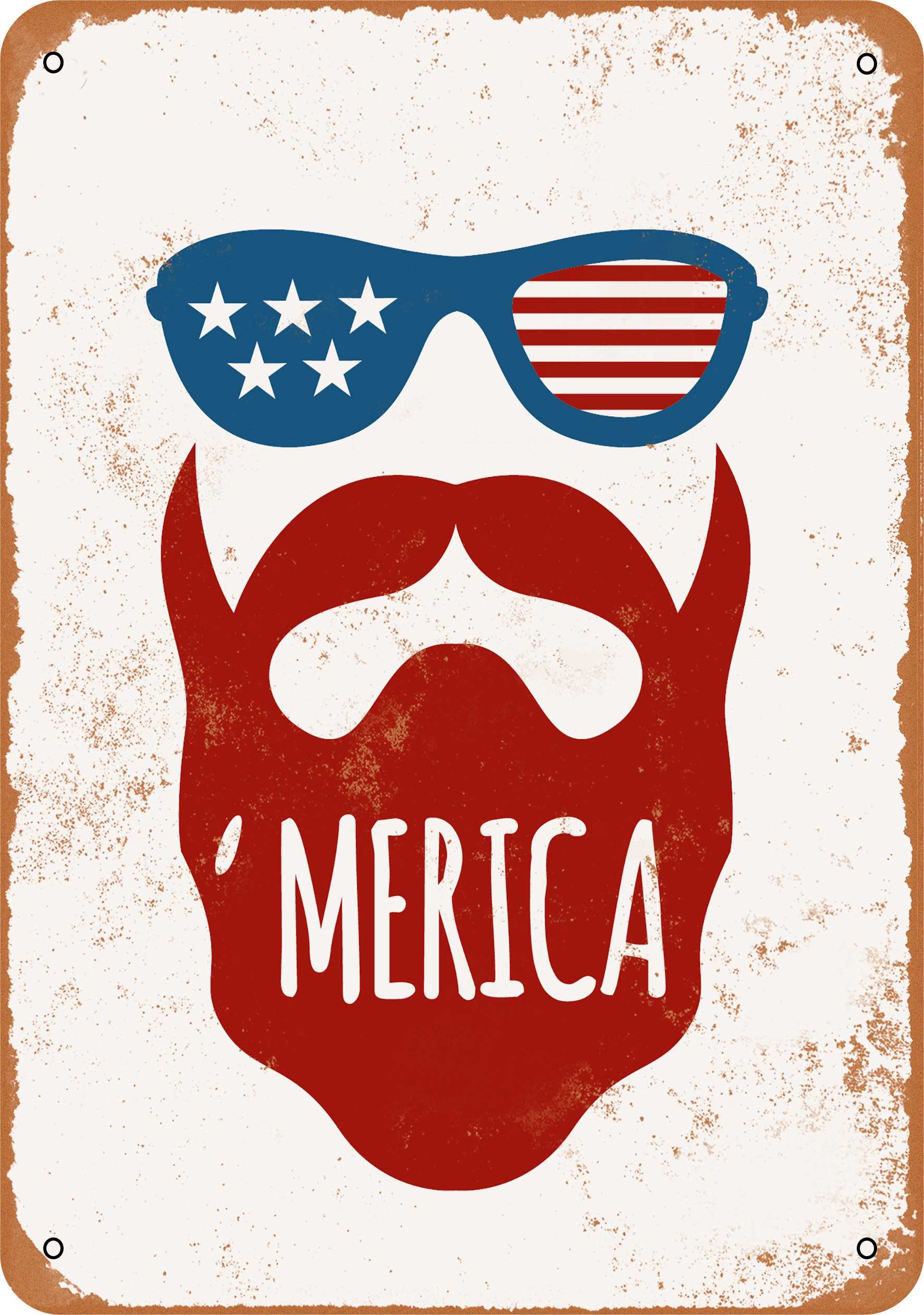 10 x 14 METAL SIGN - Merica Patriotic Beard 4 - Vintage Rusty Look ...