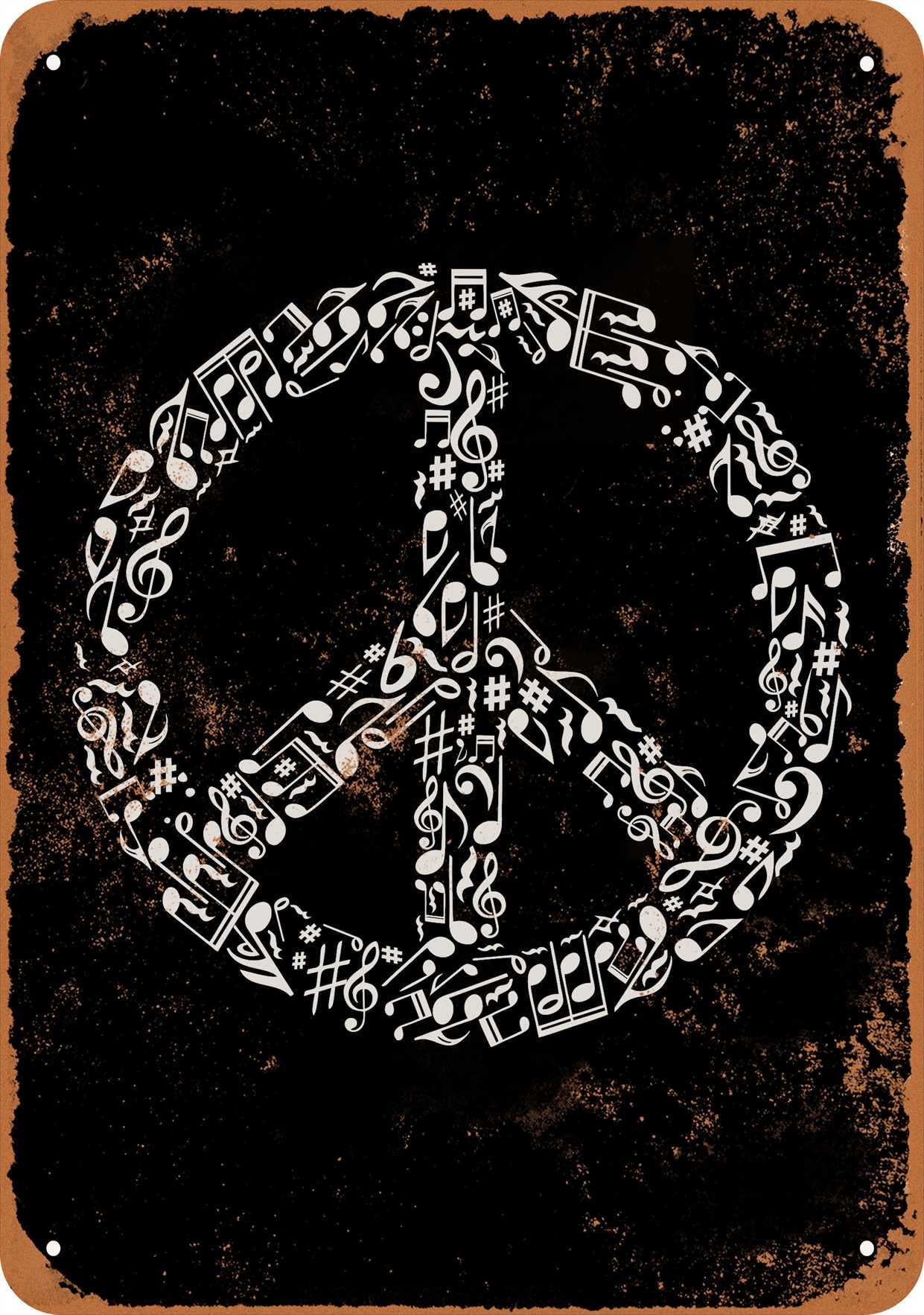 10 x 14 METAL SIGN - Peace Sign Made of Musical Notes - Vintage Rusty ...