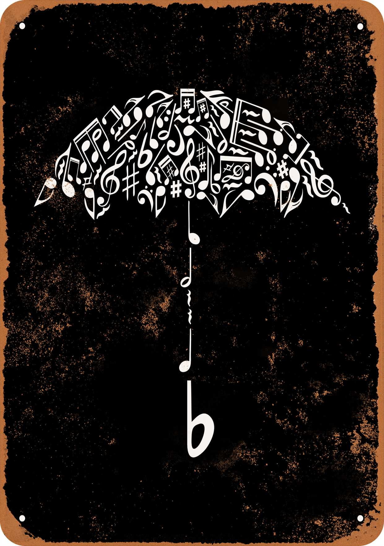10 x 14 METAL SIGN - Rain Umbrella Made of Musical Notes - Vintage ...