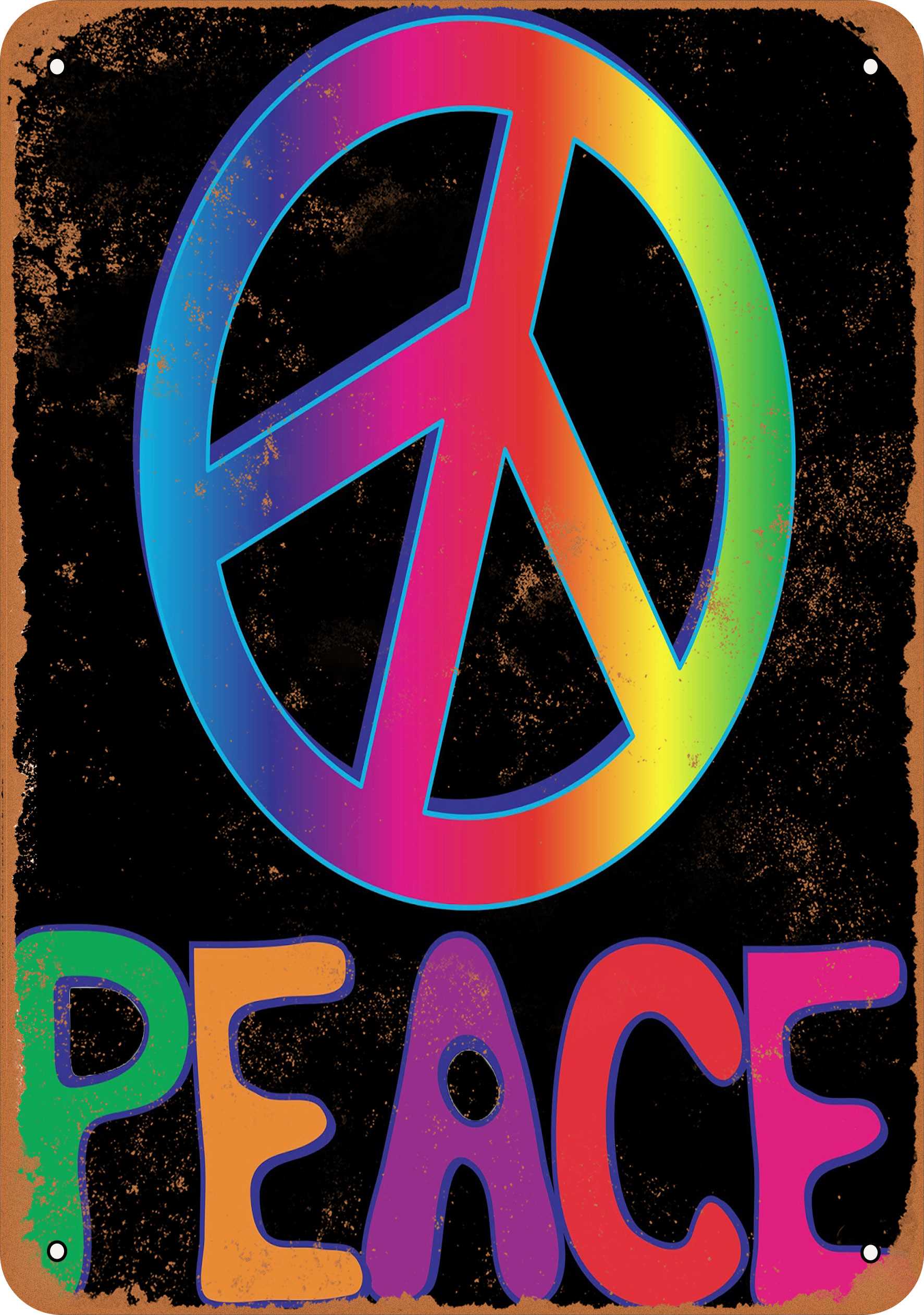 10 x 14 METAL SIGN - Rainbow Peace Sign and Peace - Vintage Rusty Look ...