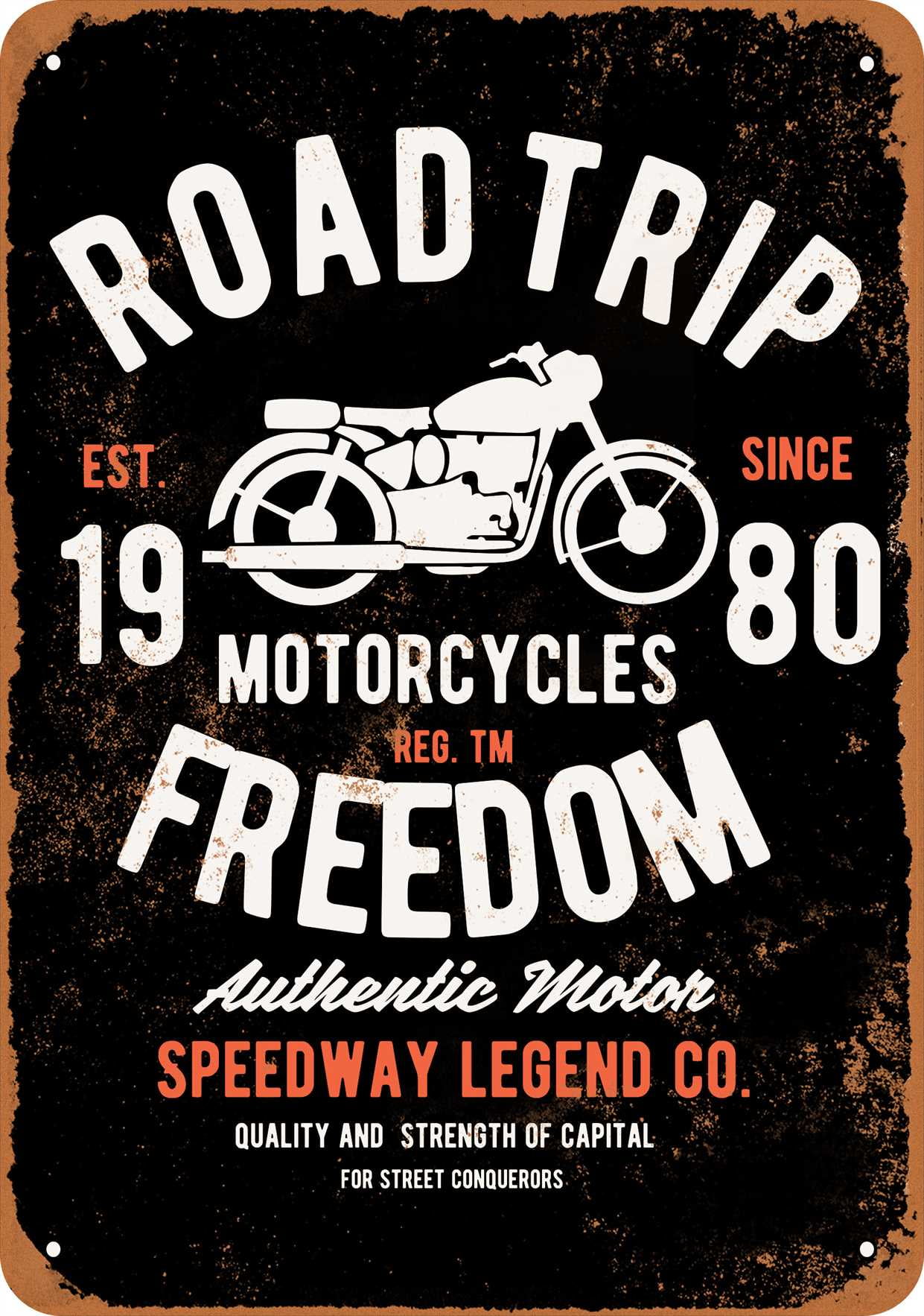 10 x 14 METAL SIGN - Road Trip Motorcycles (Dark Background) - Vintage ...