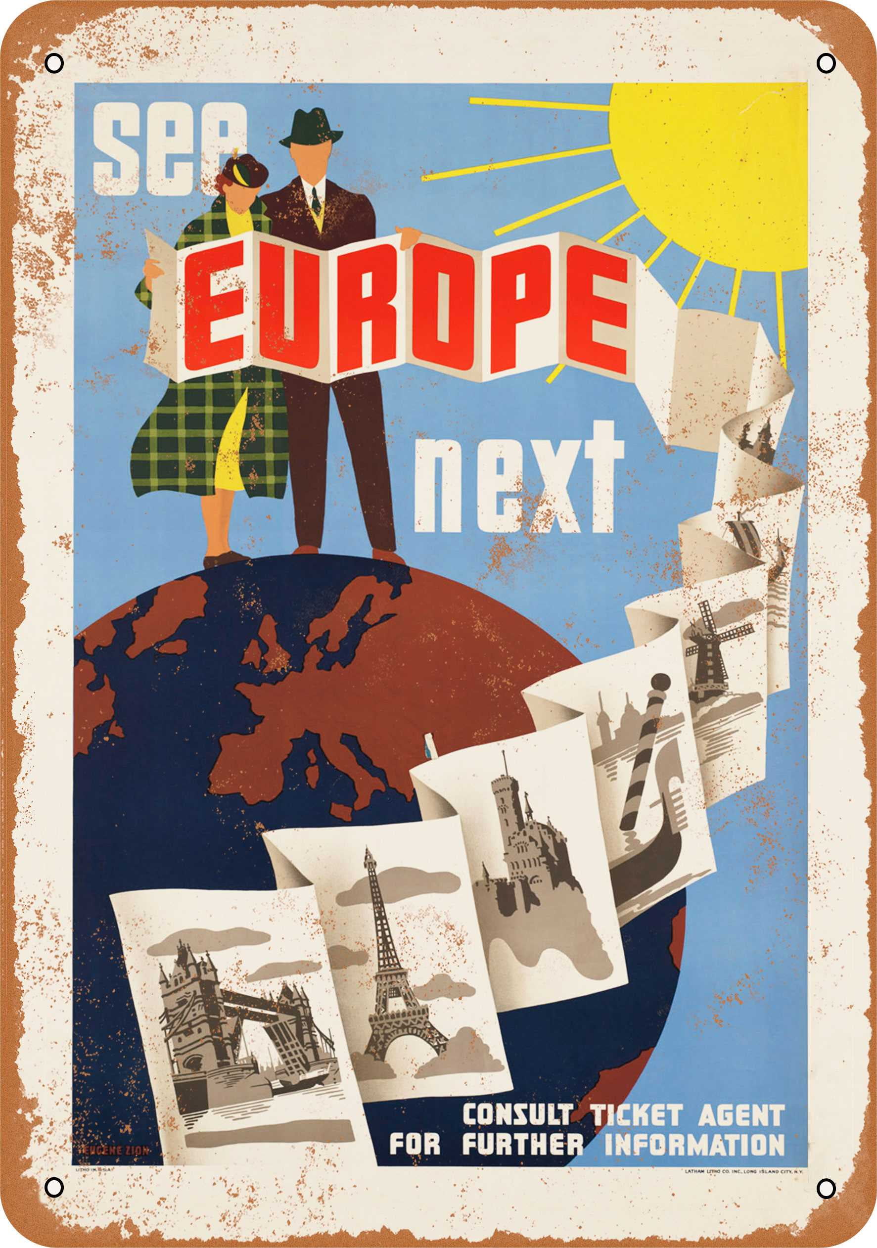 10 x 14 METAL SIGN - See Europe - Vintage Rusty Look - Walmart Business ...