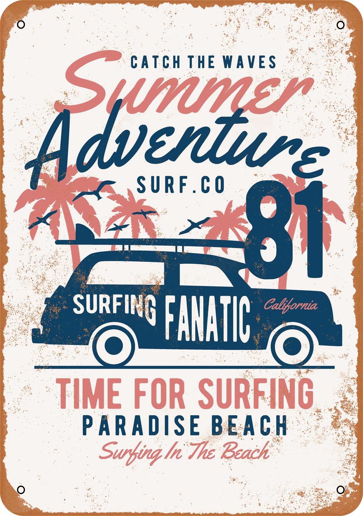 10 x 14 METAL SIGN - Summer Adventure Surfing California - Vintage ...