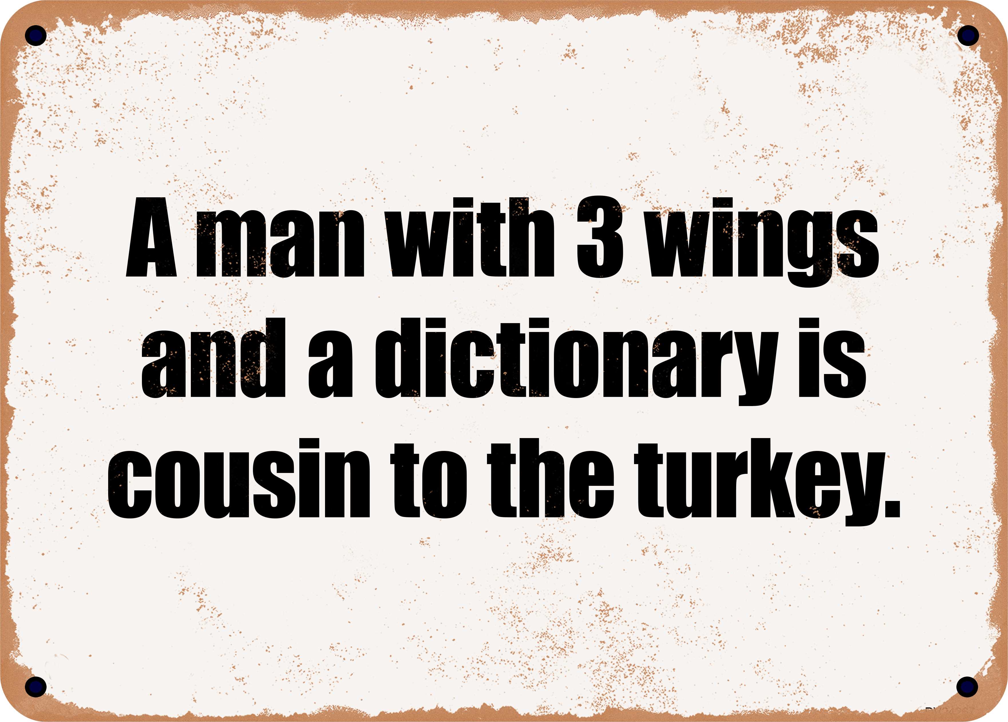 10 x 14 Metal Sign - A man with 3 wings and a dictionary is cousin to ...