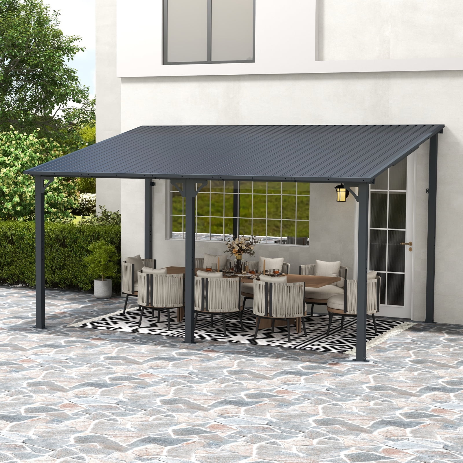 10' x 14' Outdoor Pergola Gazebo, Lean to Awnings Gazebos, Heavy Duty ...