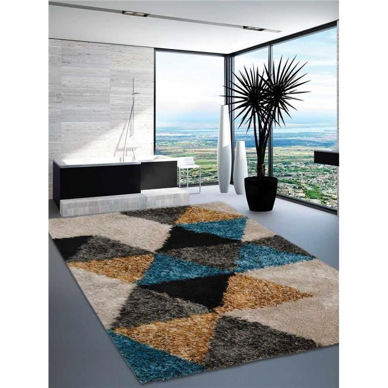 10 x 14 ft. Hand Tufted Shag Polyester Geometric Area Rug, Multi Color ...