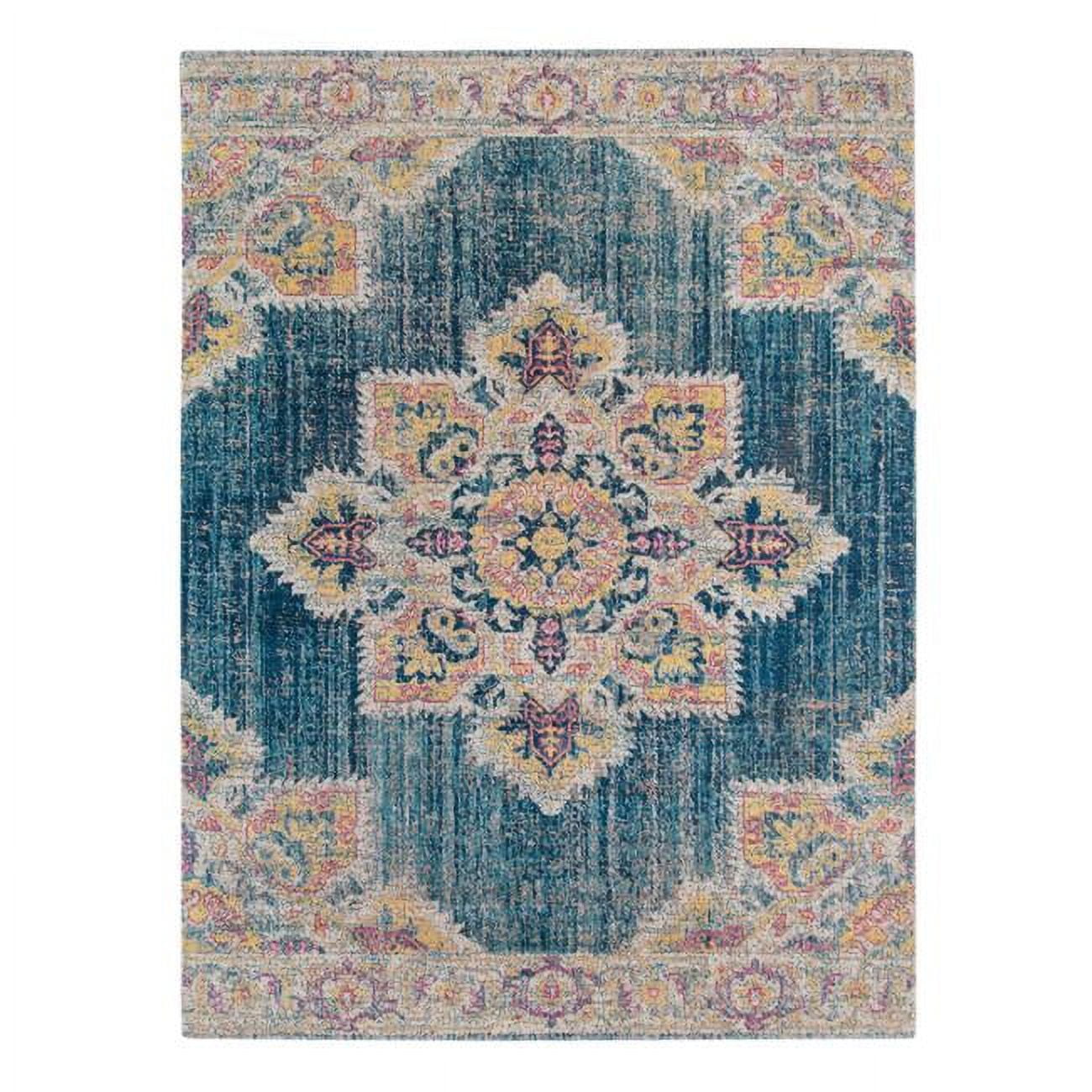 10 x 14 ft. Teal & Blue Medallion Power Loom Rectangle Area Rug with ...