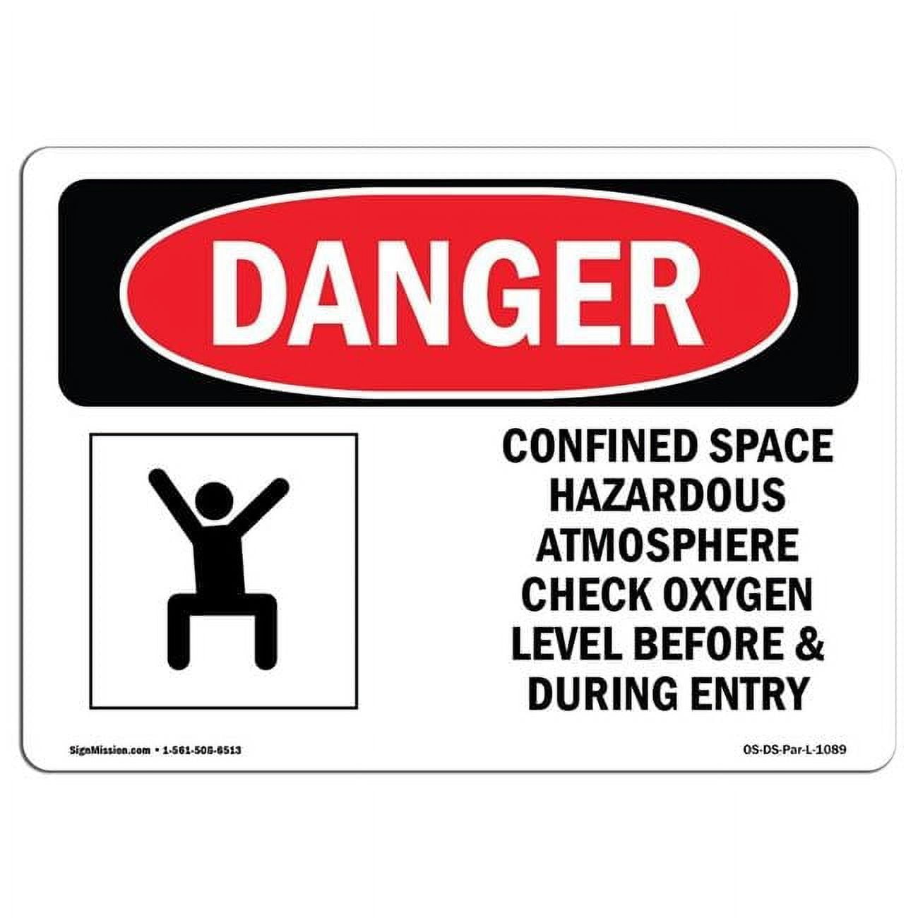 10 x 14 in. OSHA Danger Sign - Confined Space Check Oxygen - Walmart.com