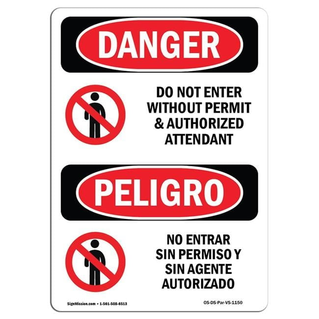 10 x 14 in. OSHA Danger Sign - Do Not Enter without Permit Bilingual ...