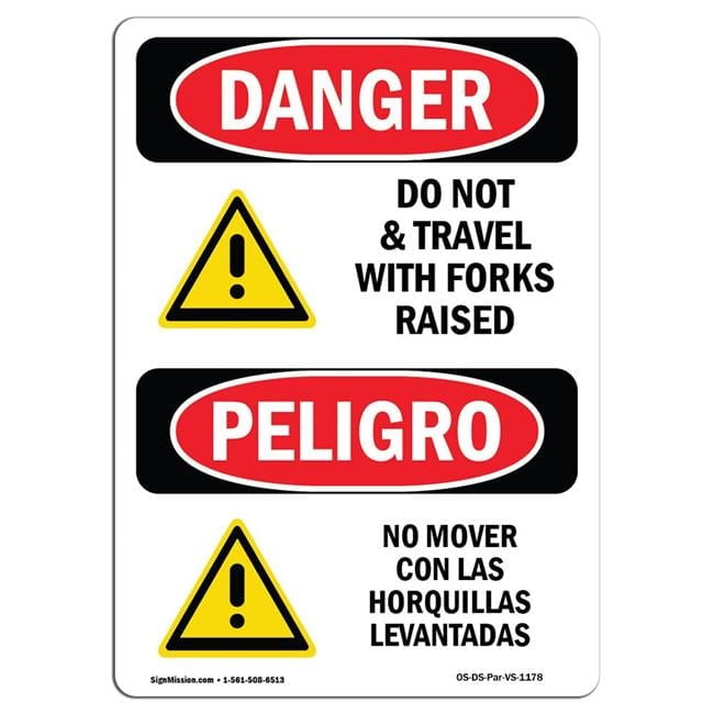 10 x 14 in. OSHA Danger Sign - Do Not Travel with Forks Raised ...