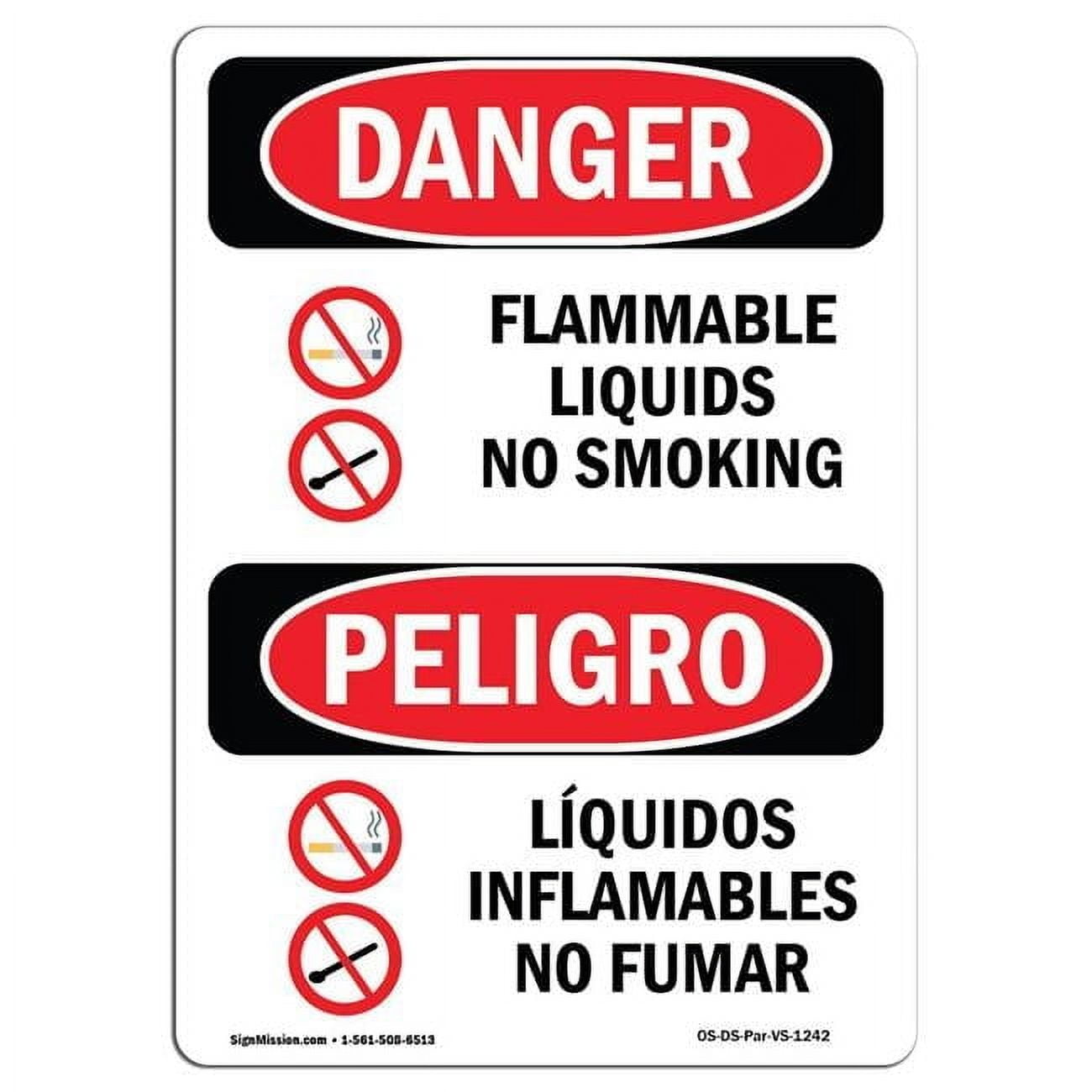 10 x 14 in. OSHA Danger Sign - Flammable Liquids No Smoking Bilingual ...