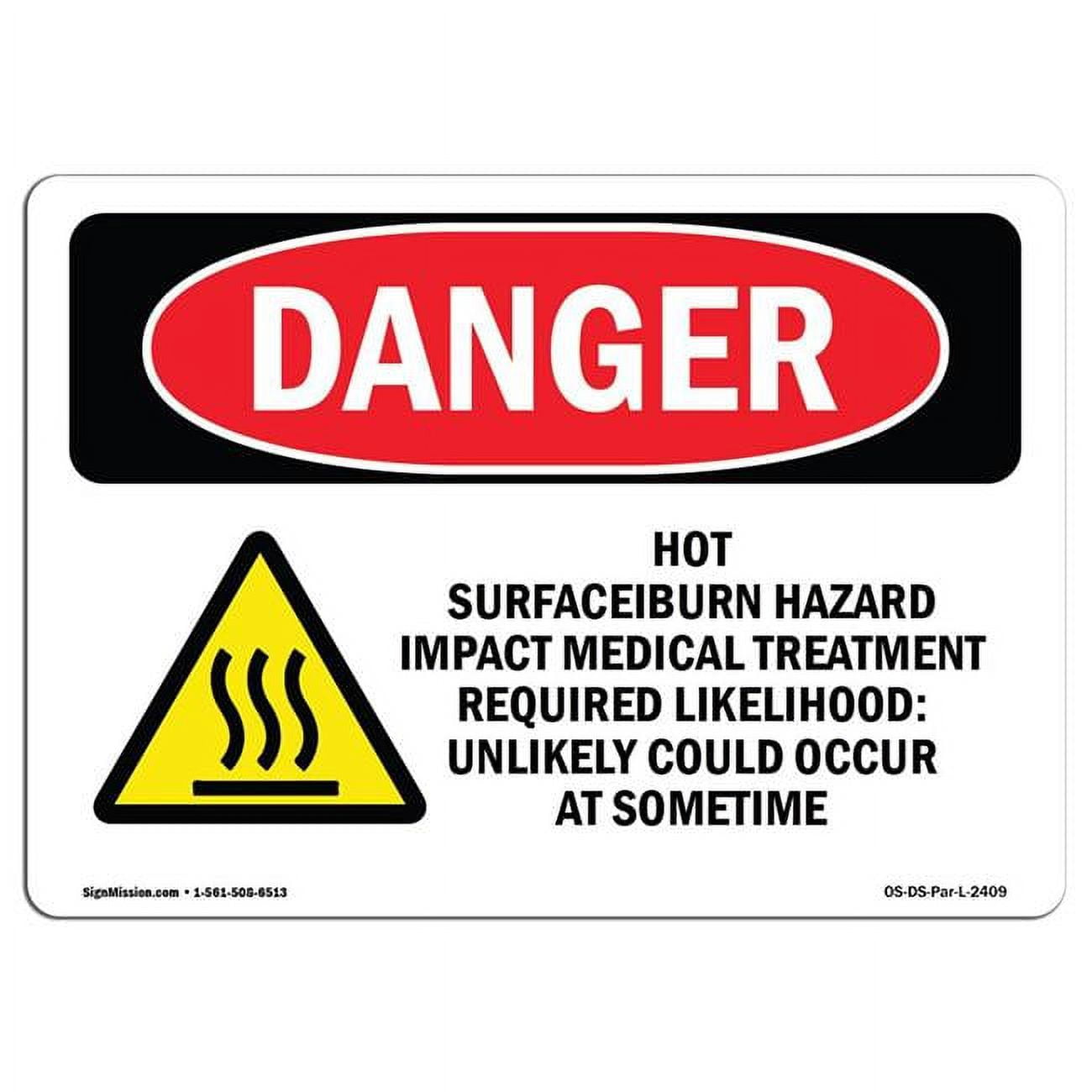 10 x 14 in. OSHA Danger Sign - Hot Surfaceburn Hazard Impact - Walmart.com