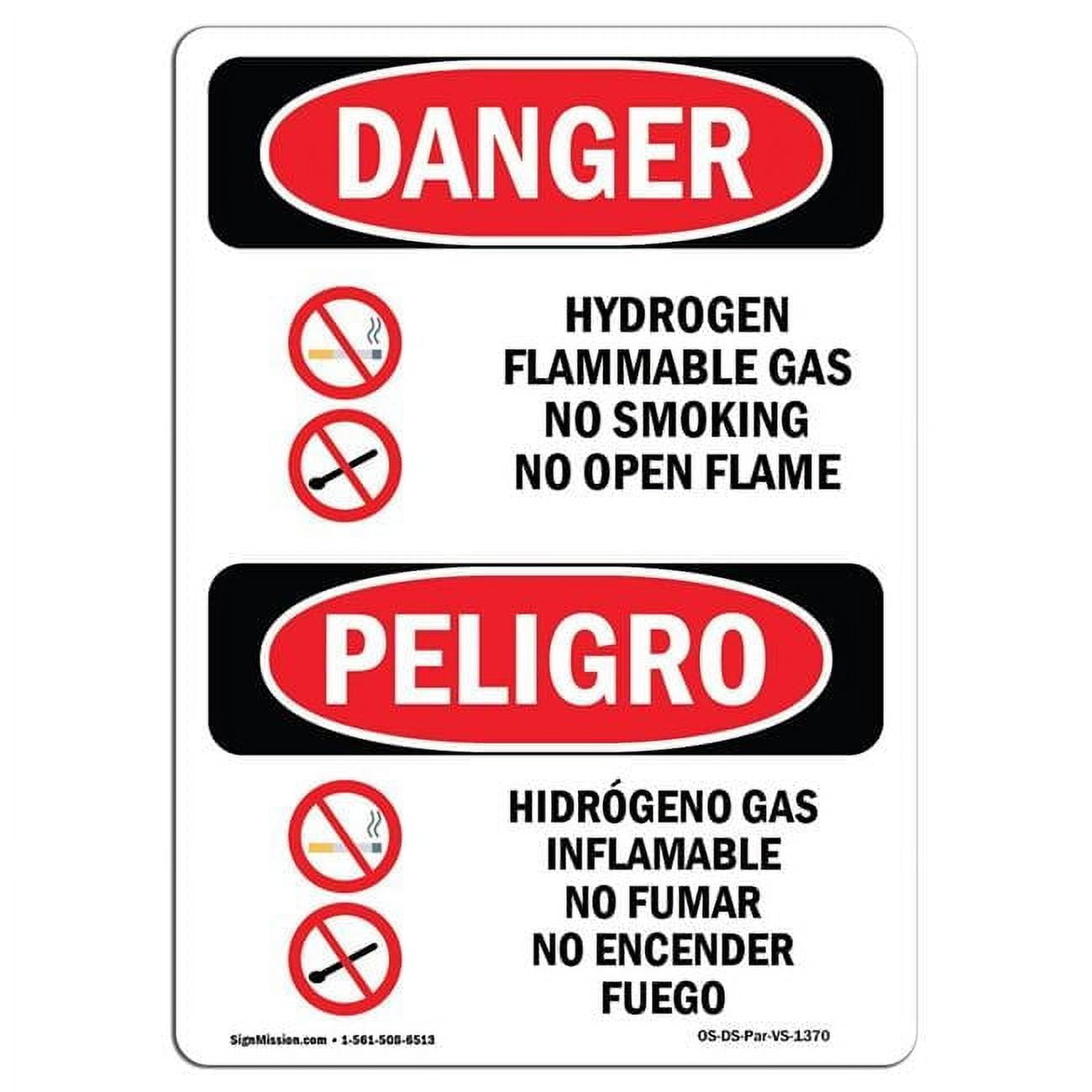 10 x 14 in. OSHA Danger Sign - Hydrogen Flammable Gas No Smoking ...