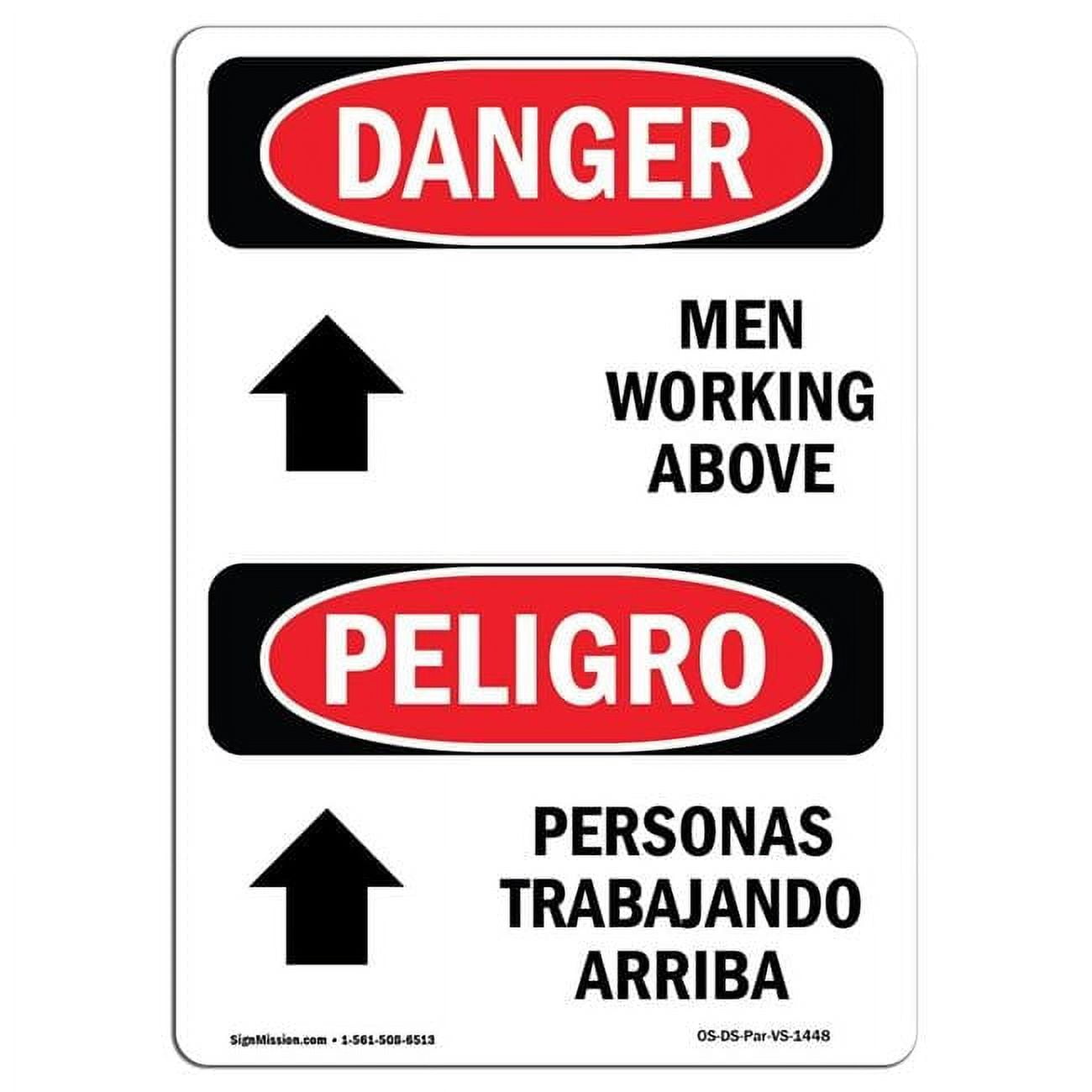 10 x 14 in. OSHA Danger Sign - Men Working Above Bilingual - Walmart.com
