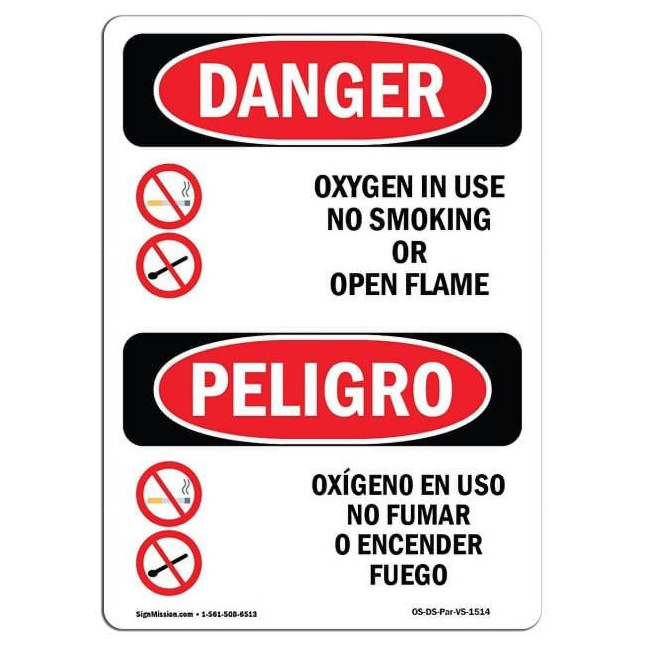 10 x 14 in. OSHA Danger Sign - Oxygen No Smoking Open Flame Bilingual ...