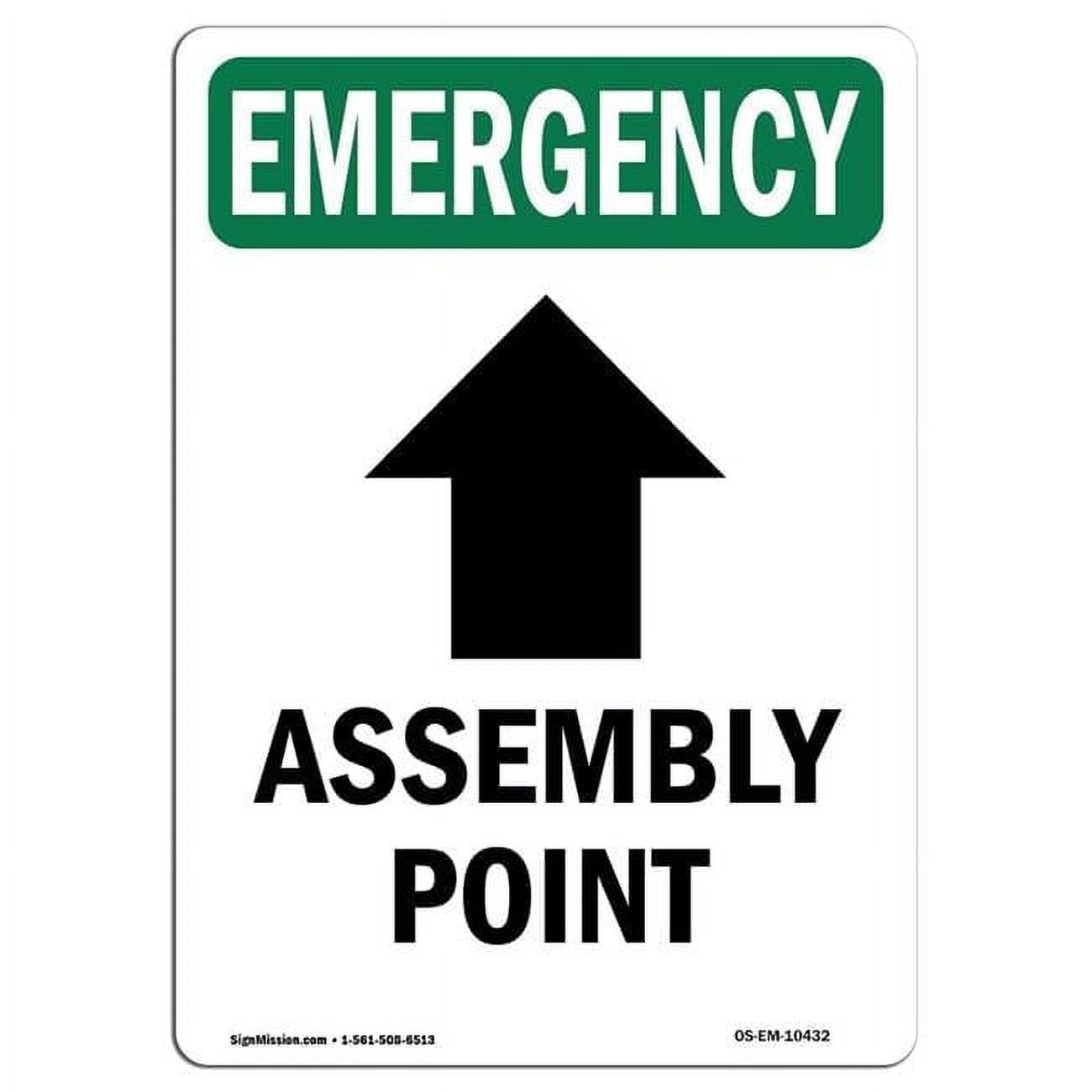 10 x 14 in. OSHA Emergency Sign - Assembly Point Up Arrow with Symbol ...
