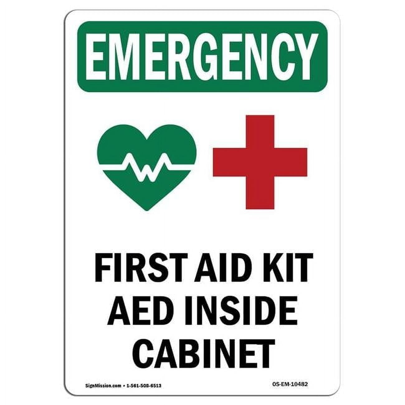 10 x 14 in. OSHA Emergency Sign - First Aid Kit Aed with Symbol ...