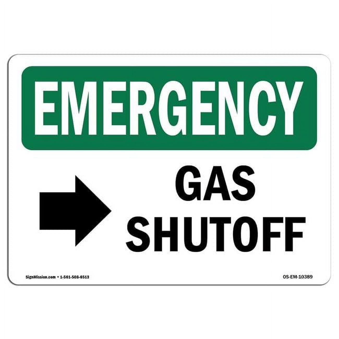 10 x 14 in. OSHA Emergency Sign - Gas Shutoff Right Arrow with Symbol ...