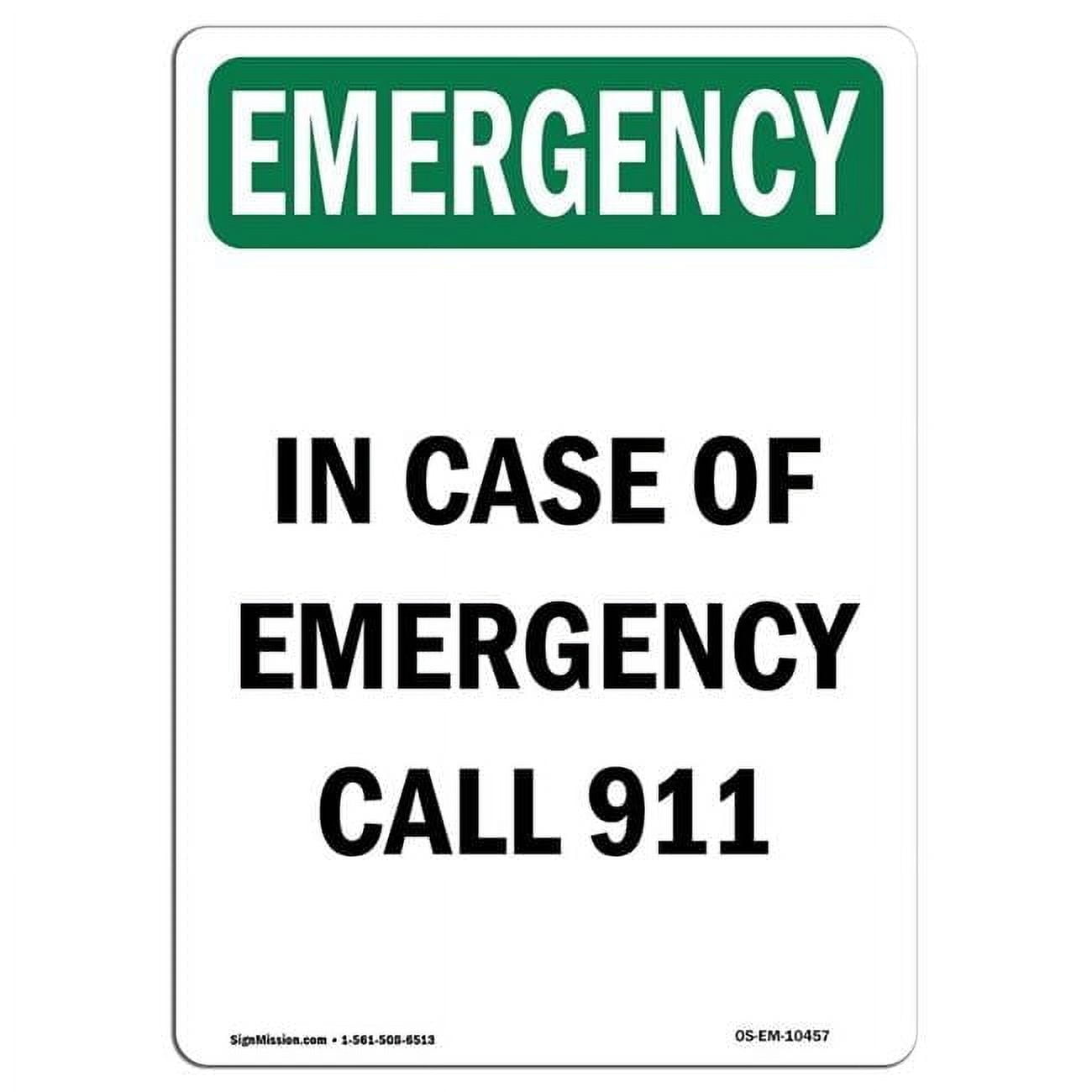 10 x 14 in. OSHA Emergency Sign - In Case of Call 911 - Walmart.com