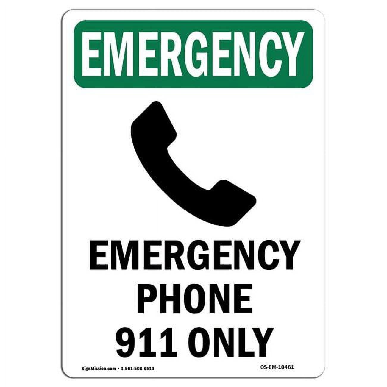 10 x 14 in. OSHA Emergency Sign - Phone 911 Only with Symbol - Walmart.com