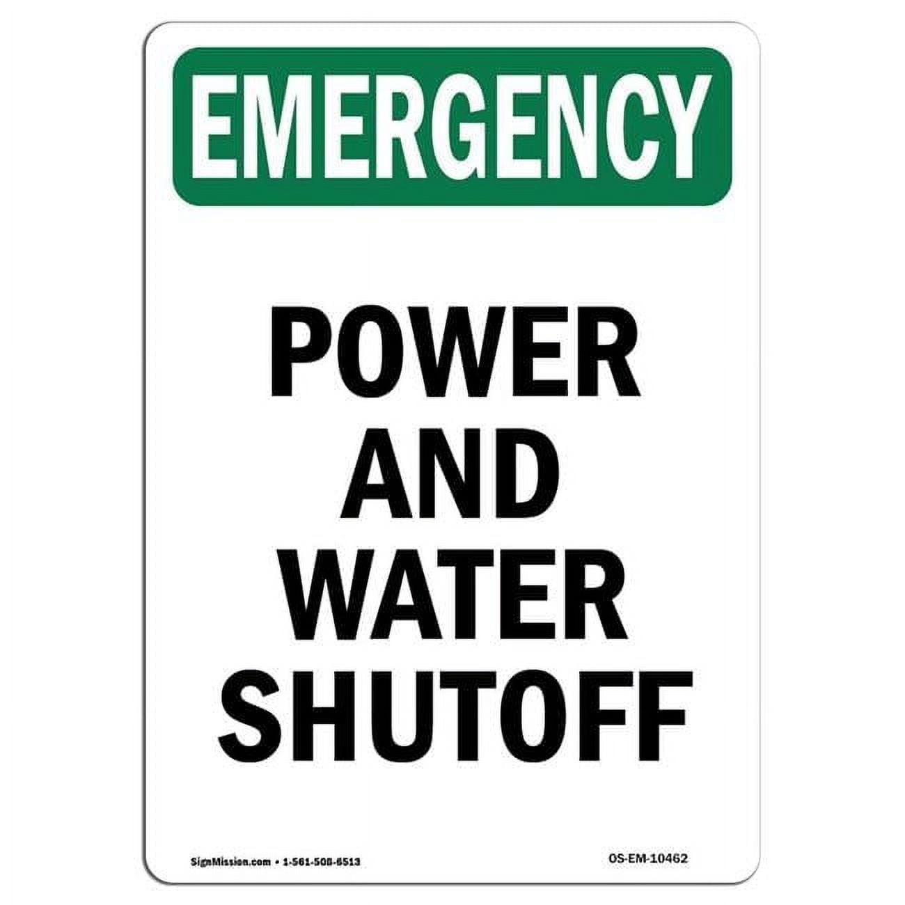 10 x 14 in. OSHA Emergency Sign - Power & Water Shutoff - Walmart.com