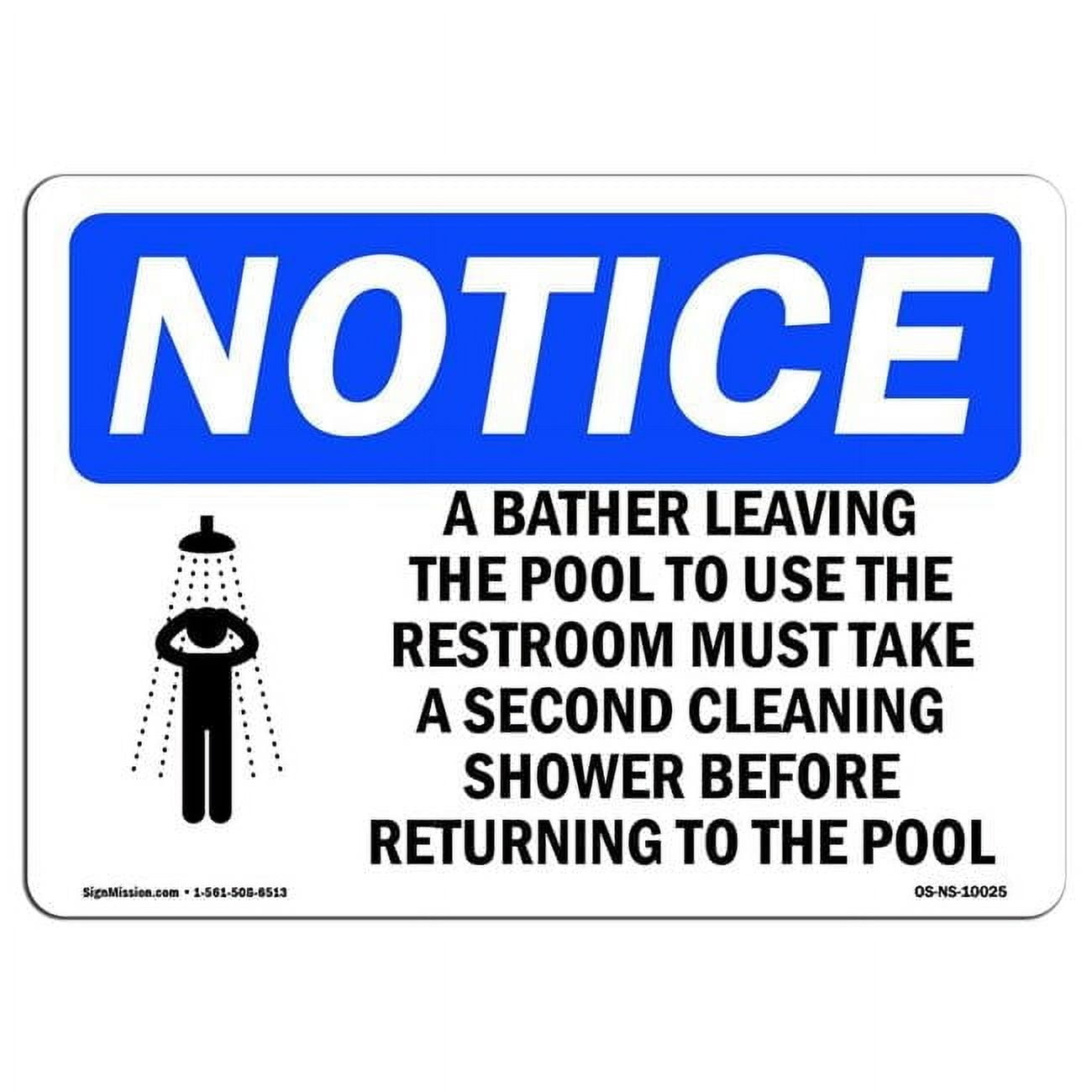 10 x 14 in. OSHA Notice Sign - A Bather Leaving the Pool to Use the ...