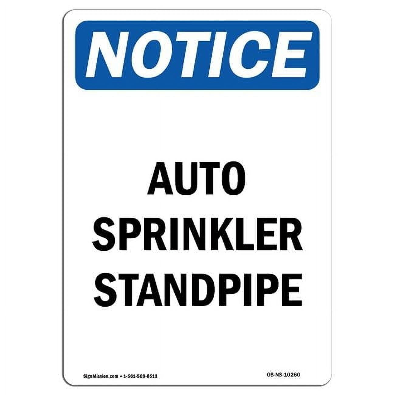 10 x 14 in. OSHA Notice Sign - Auto Sprinkler Standpipe - Walmart.com