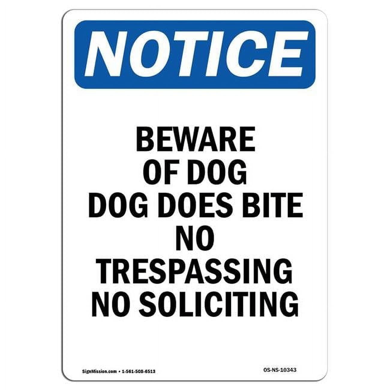 10 x 14 in. OSHA Notice Sign - Beware of Dog Dog Does Bite No ...